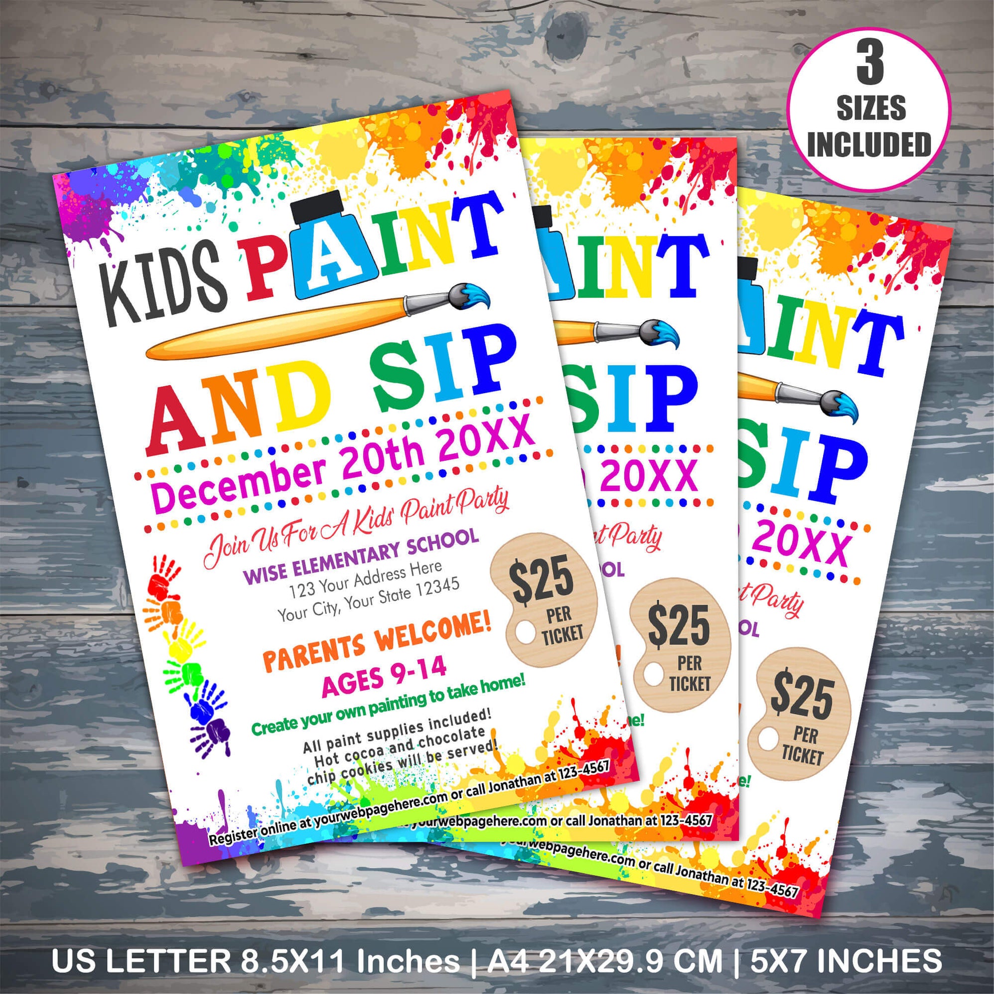 Editable Kids Sip and Paint Party Flyer | Kids Paint Party Event Invite ...
