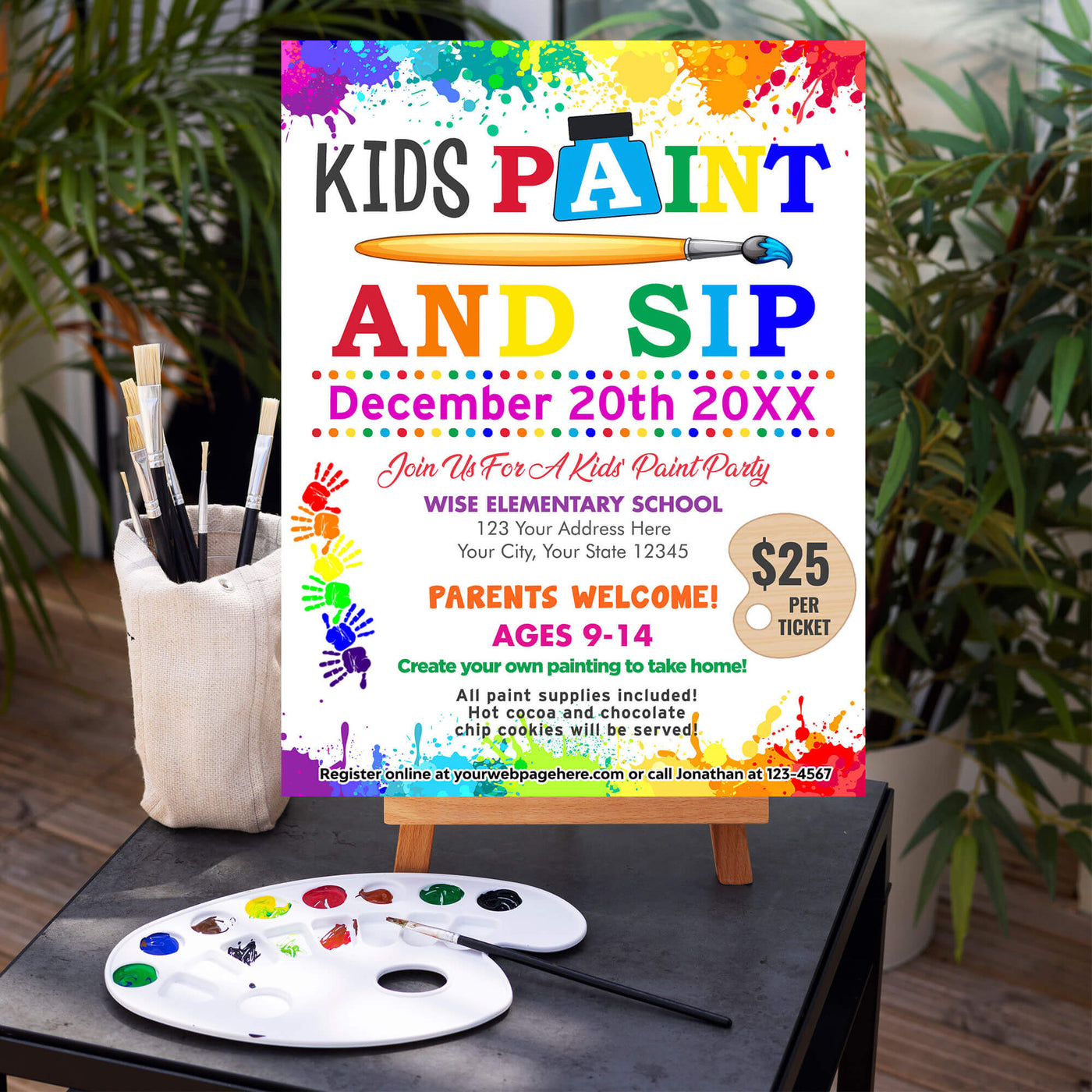 Editable Kids Sip and Paint Party Flyer | Kids Paint Party Event Invite ...
