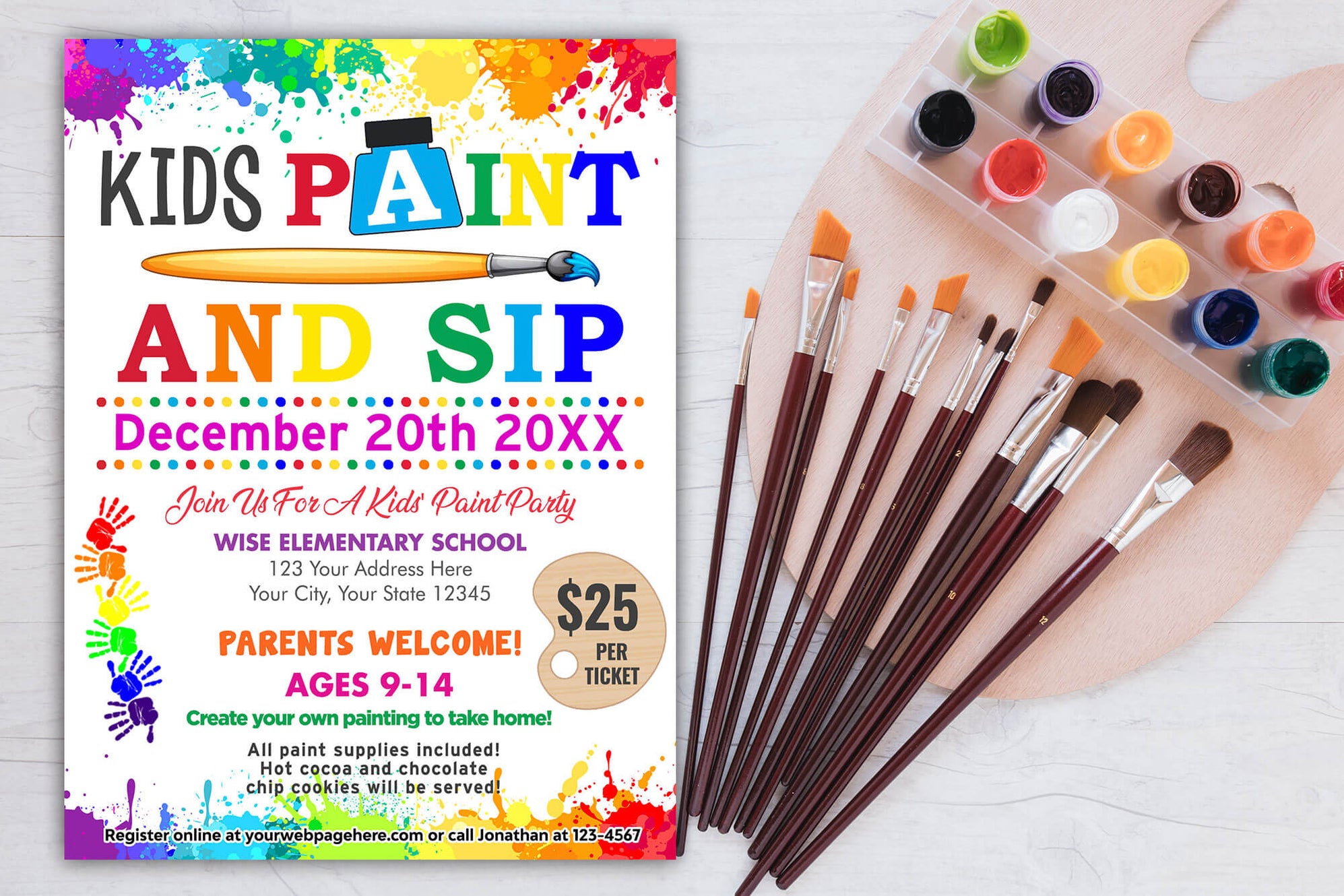 Editable Kids Sip and Paint Party Flyer | Kids Paint Party Event Invite ...