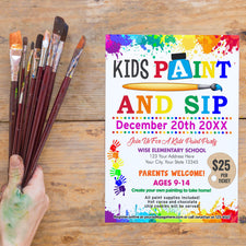 Editable Kids Sip and Paint Party Flyer | Kids Paint Party Event Invite ...
