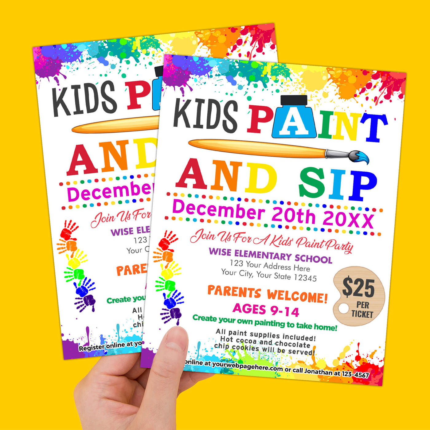 Editable Kids Sip and Paint Party Flyer | Kids Paint Party Event Invite ...