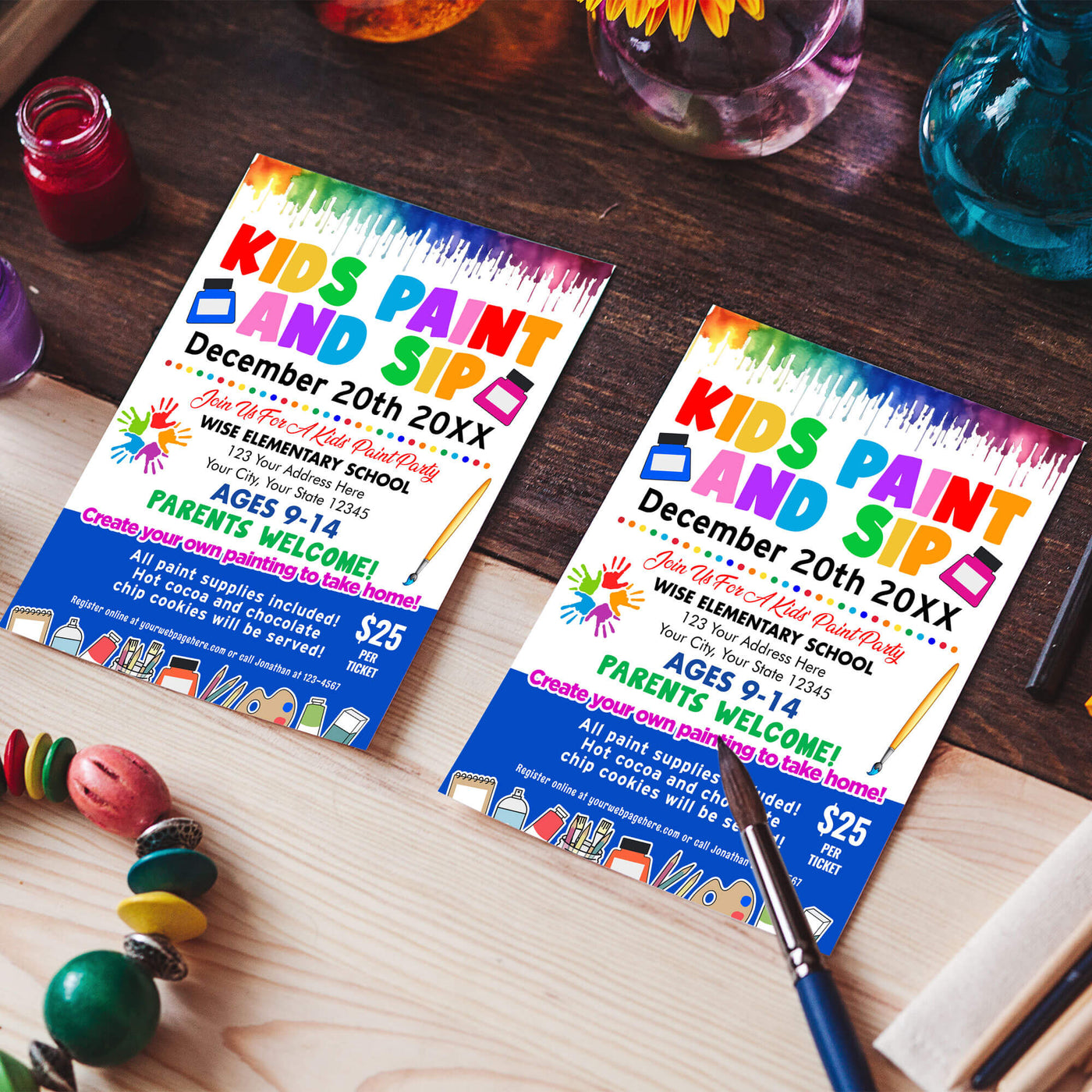 Customizable Kids Sip and Paint Party Flyer Template | Kids Party ...