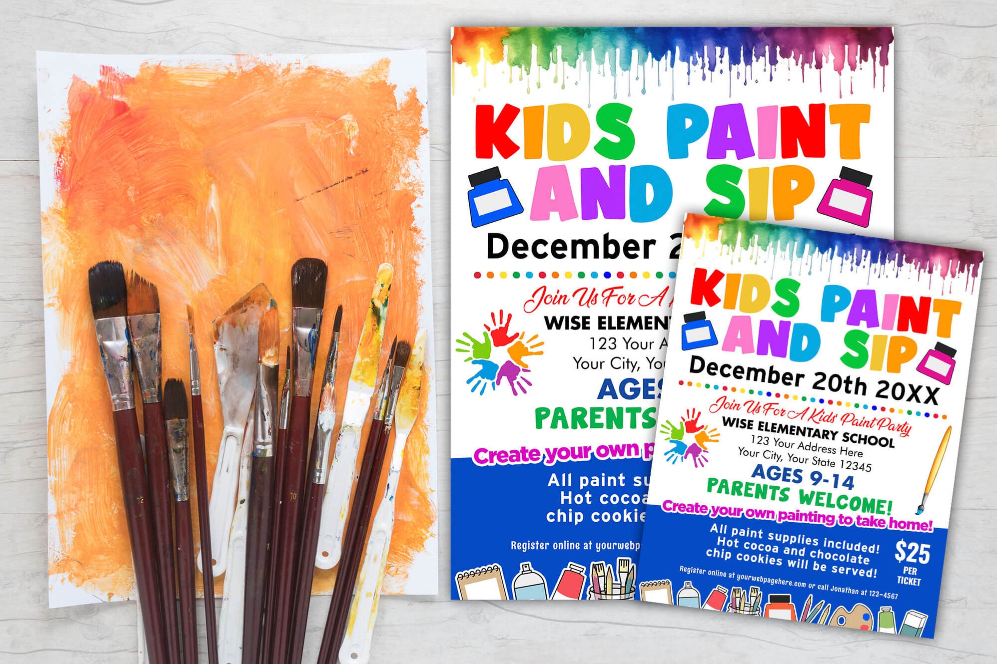 Customizable Kids Sip and Paint Party Flyer Template | Kids Party ...