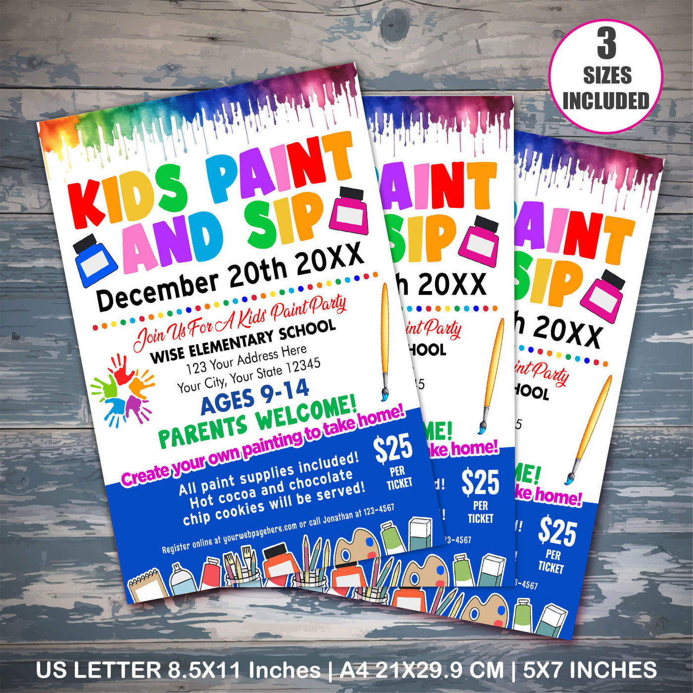 Customizable Kids Sip and Paint Party Flyer Template | Kids Party ...