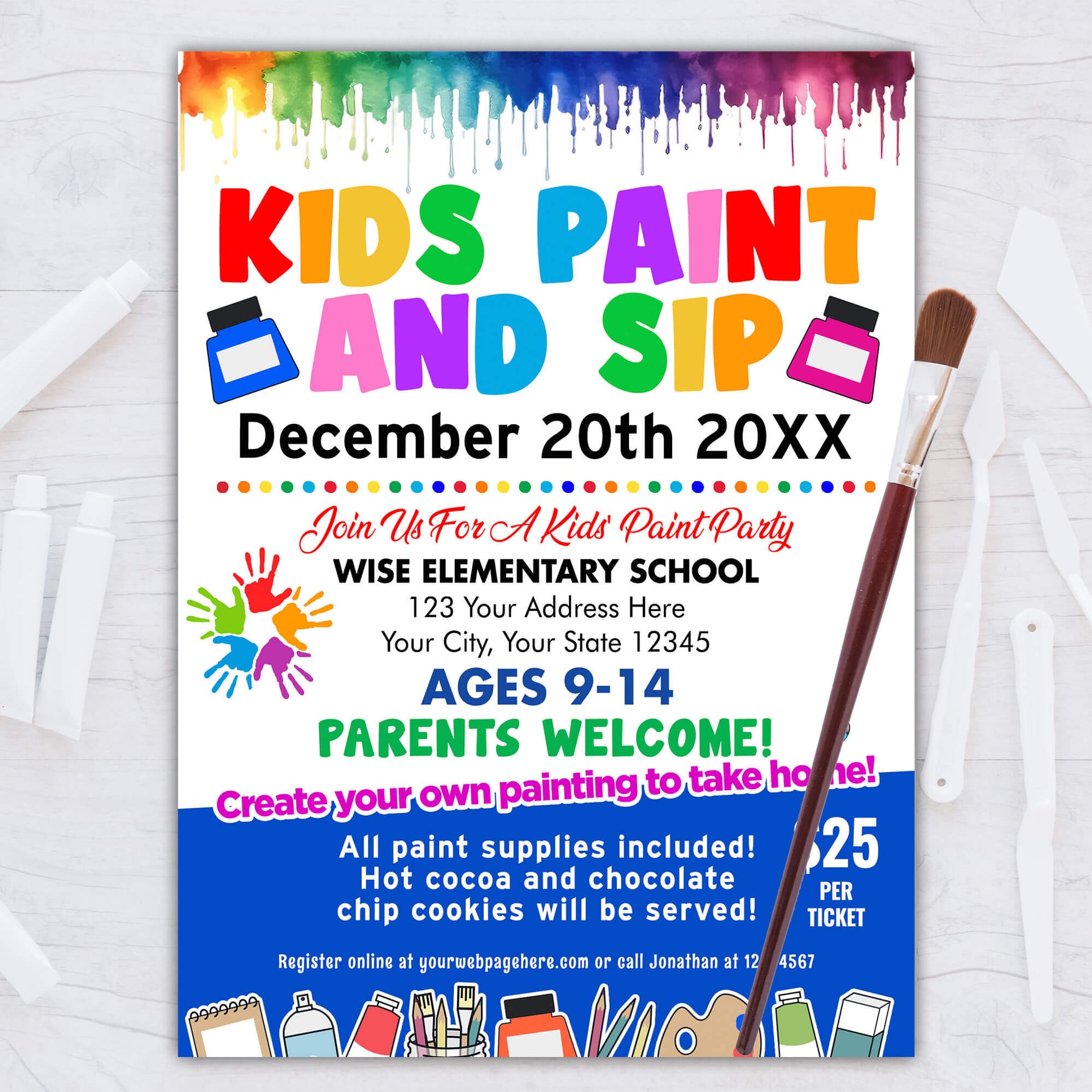 Customizable Kids Sip and Paint Party Flyer Template | Kids Party ...