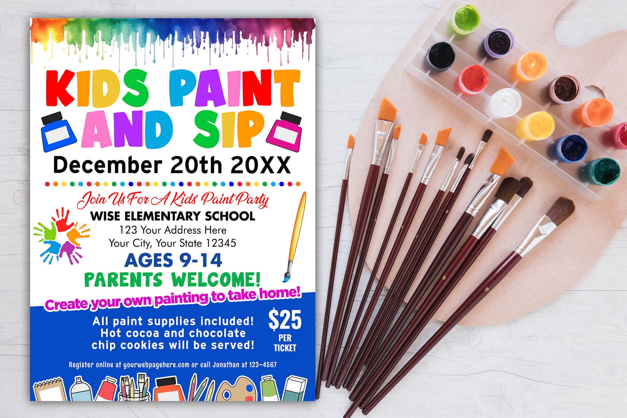 Customizable Kids Sip and Paint Party Flyer Template | Kids Party ...