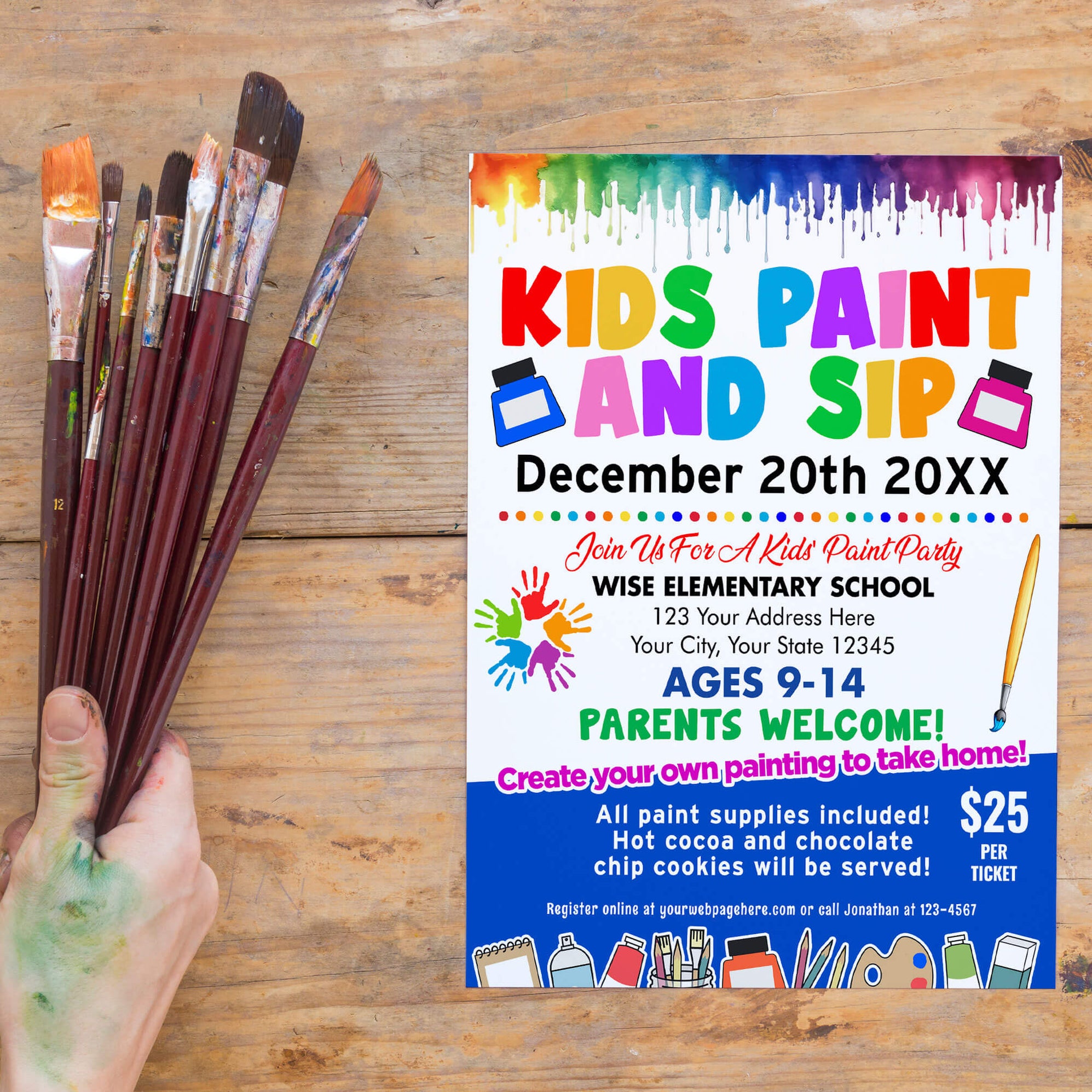 Customizable Kids Sip and Paint Party Flyer Template | Kids Party ...