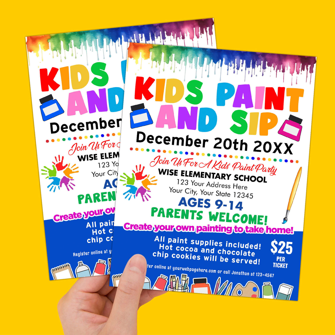 Customizable Kids Sip and Paint Party Flyer Template | Kids Party ...