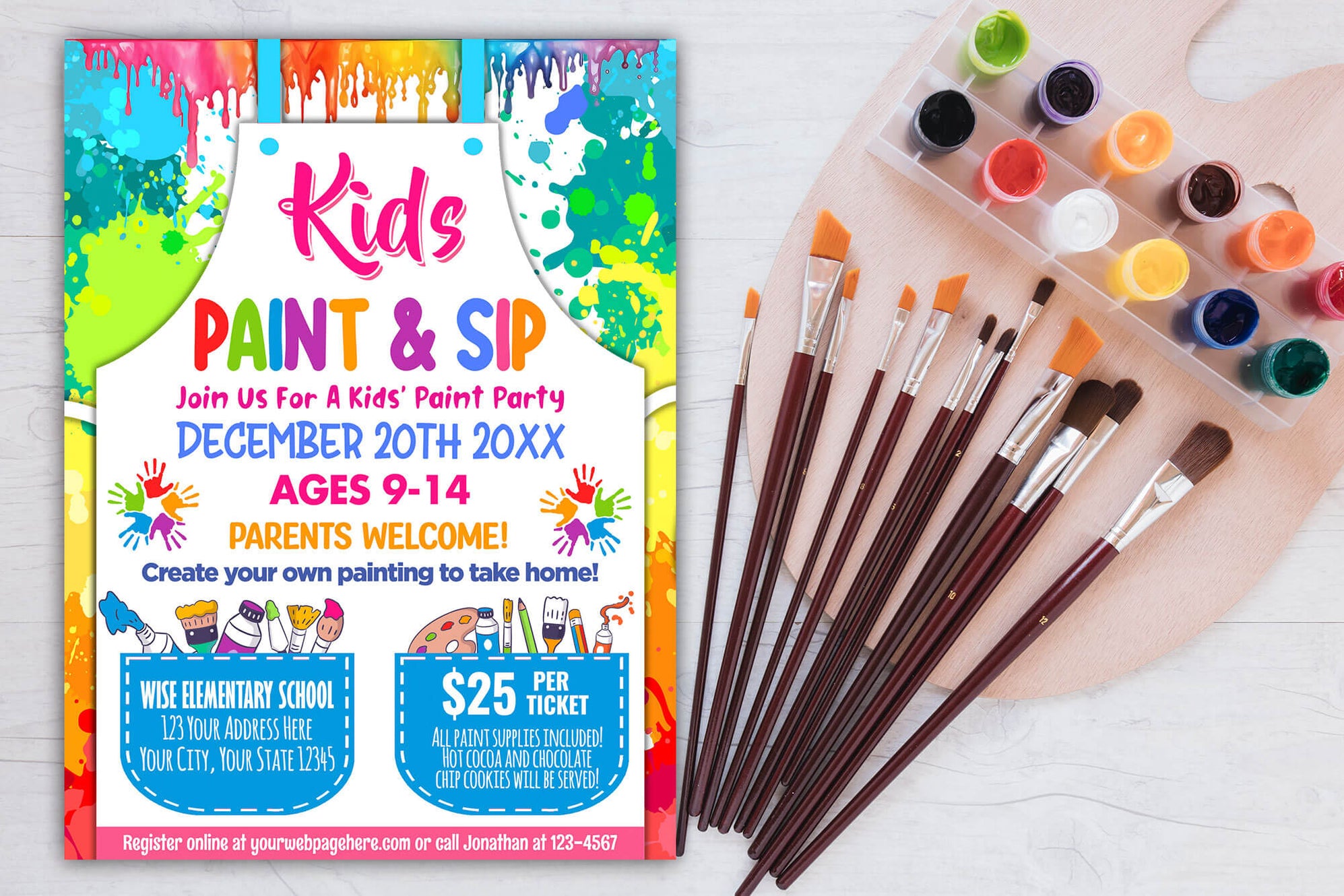 Kids Sip and Paint Party Event Flyer Template | Painting Party Event ...