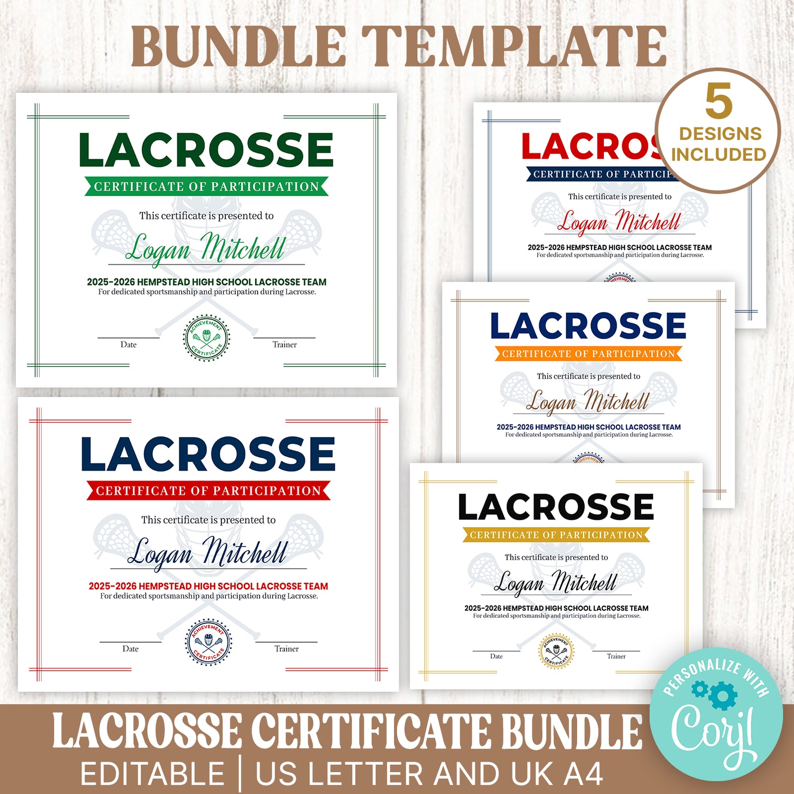 DIY Lacrosse Certificate Bundle Template | Sports Awards Set - Posh Park