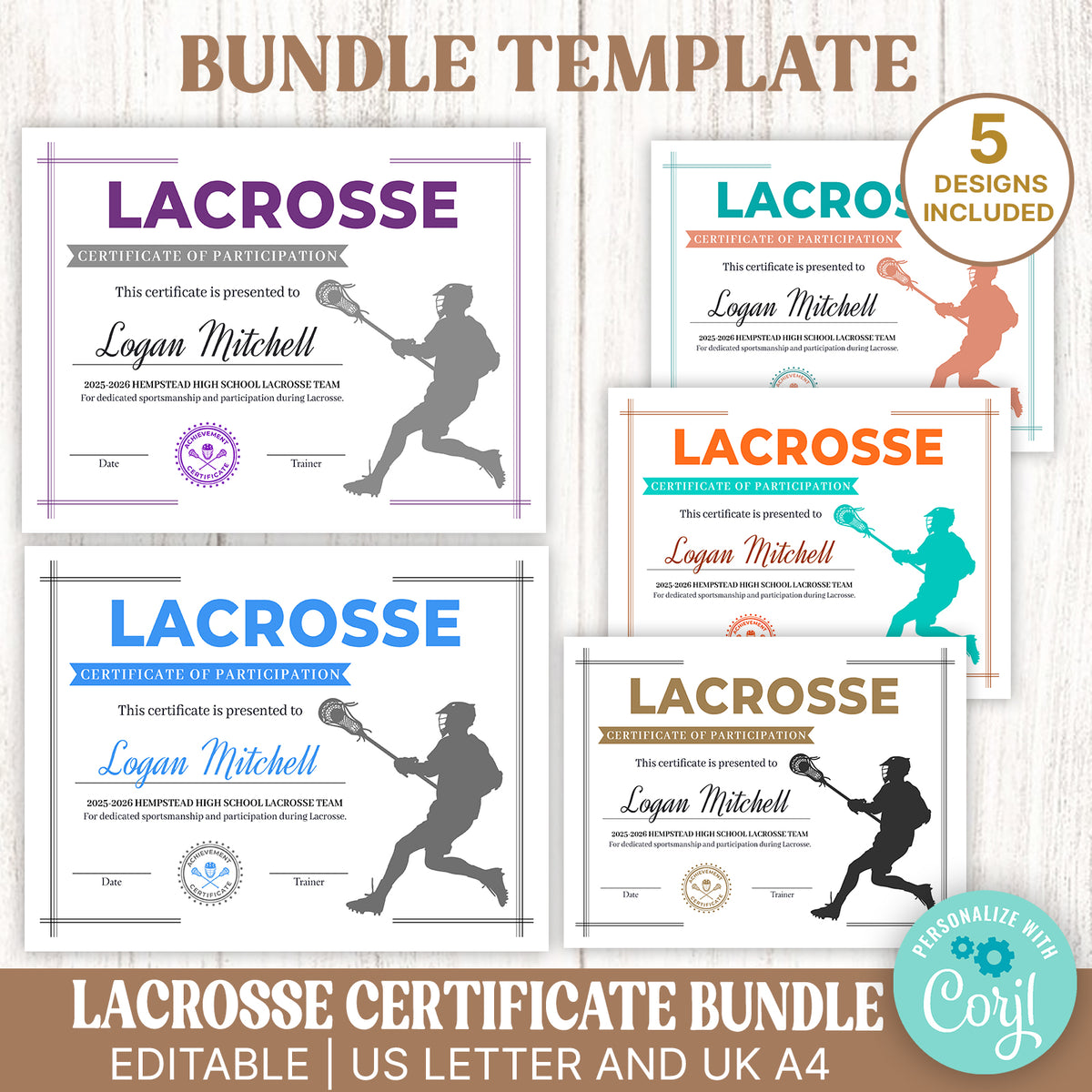 Customizable Lacrosse Appreciation Certificate Award Bundle | Sports ...