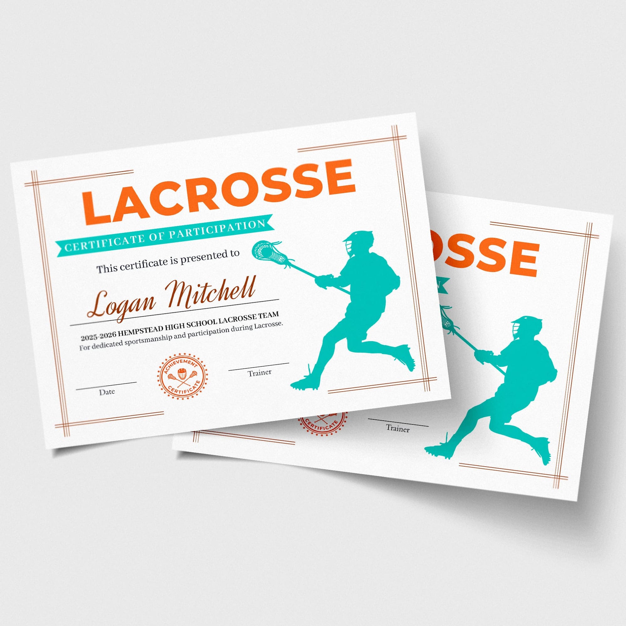 Customizable Lacrosse Appreciation Certificate Award Bundle | Sports ...