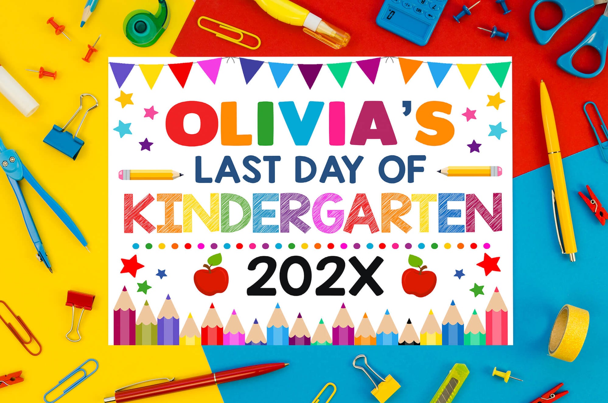 Last Day Of Kindergarten Sign With Name Template | School End of Year ...