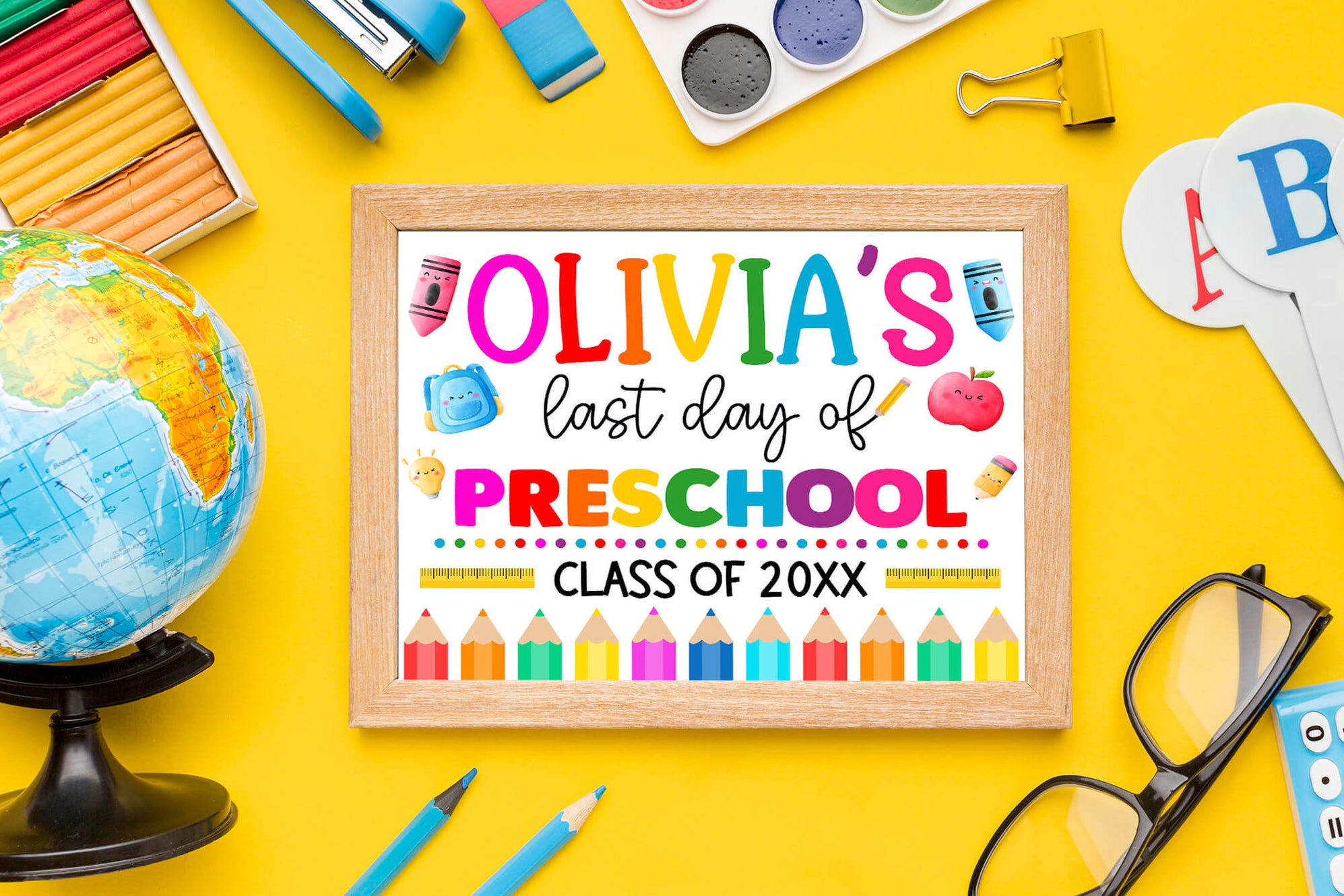 Last Day Of Preschool Sign With Name Template | School End of Year ...