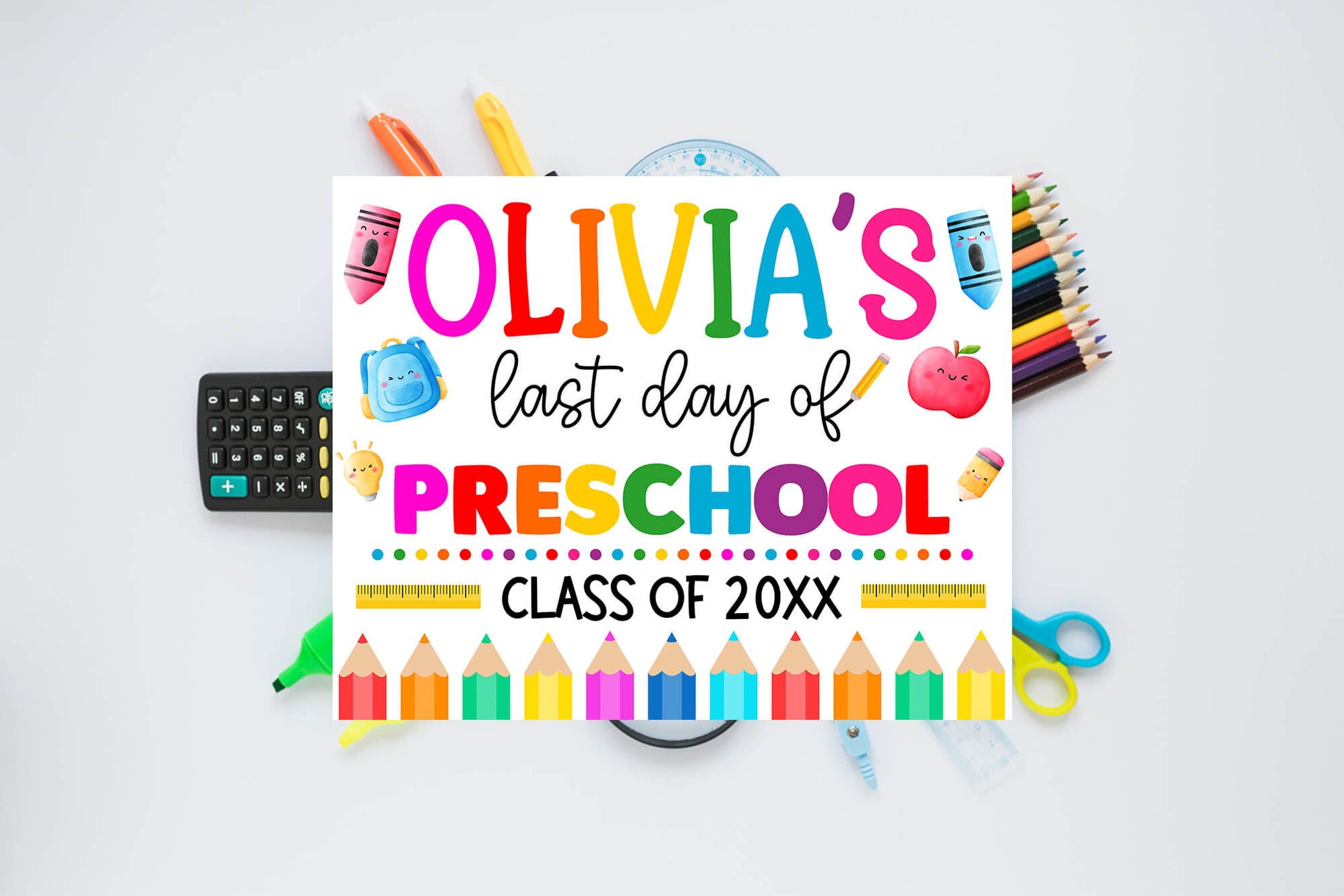 Last Day Of Preschool Sign With Name Template | School End of Year ...