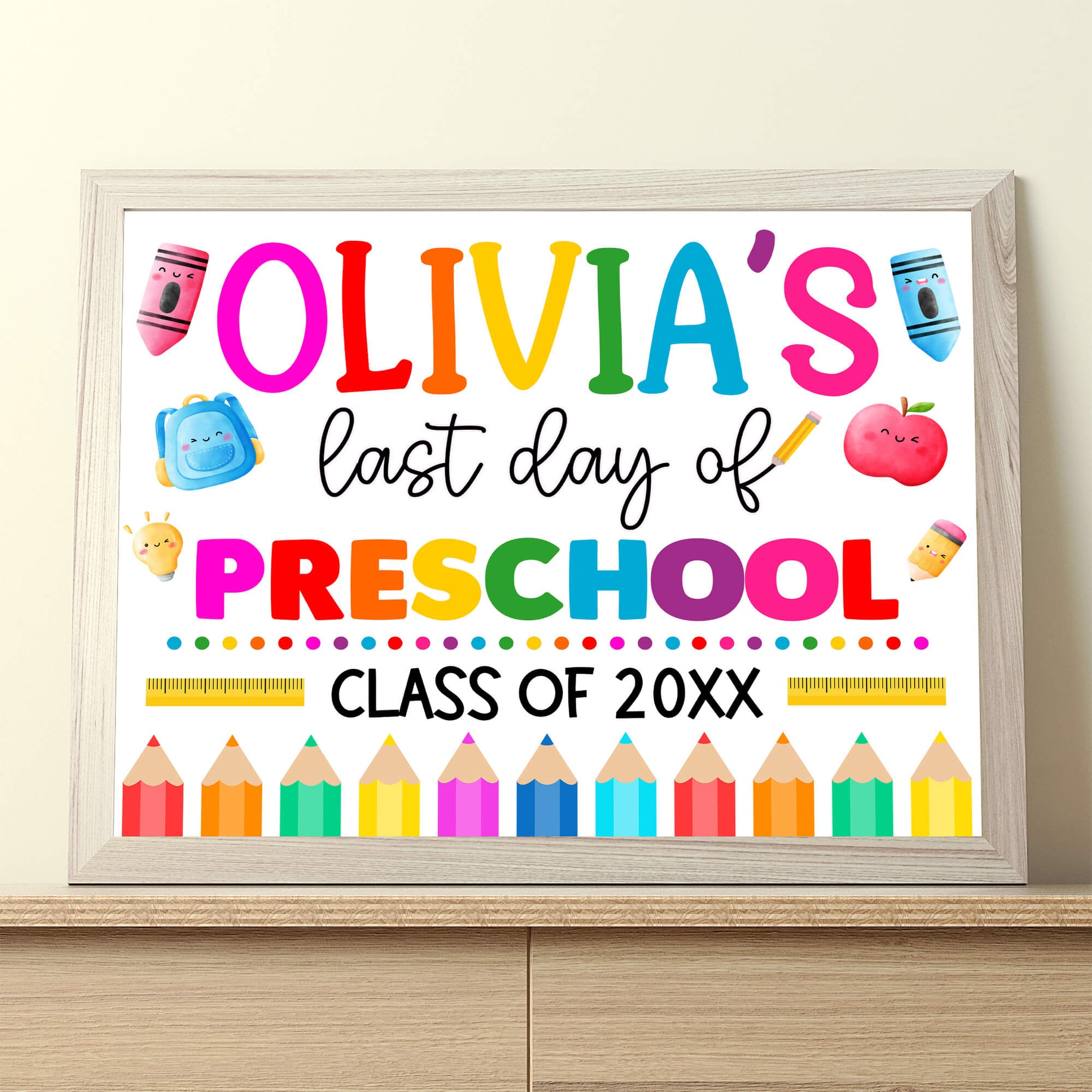 Last Day Of Preschool Sign With Name Template | School End of Year ...