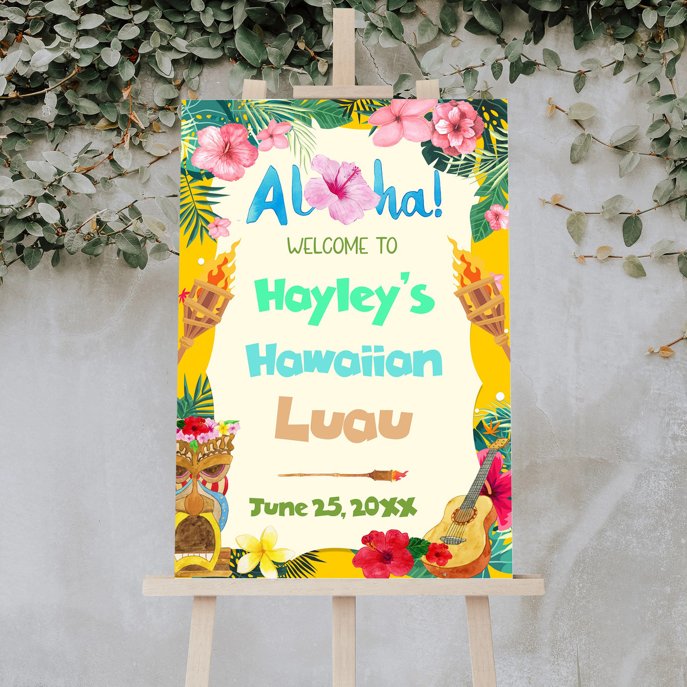 Customizable Luau Welcome Sign | Luau Party Sign Template - Posh Park