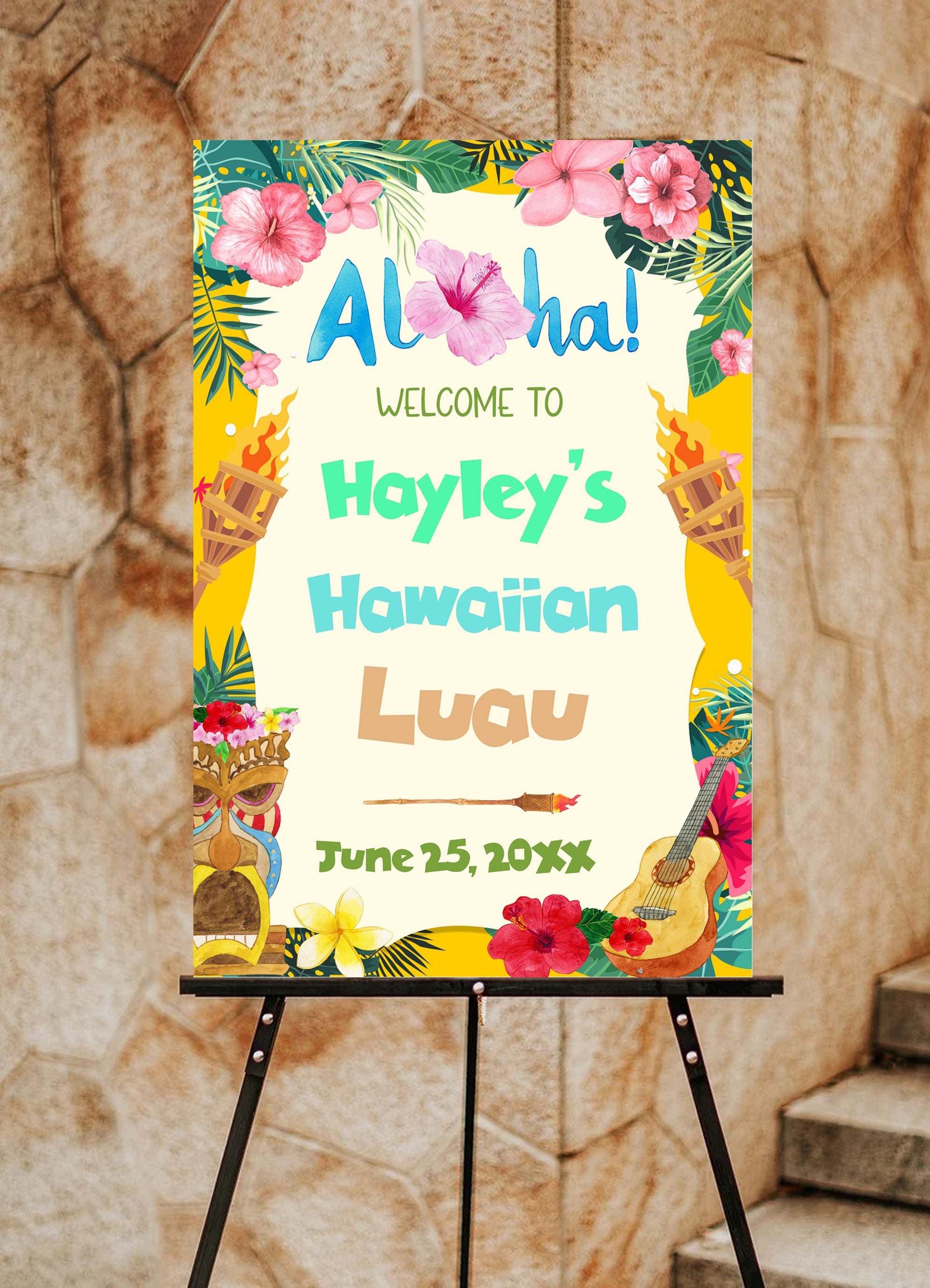 Customizable Luau Welcome Sign | Luau Party Sign Template - Posh Park
