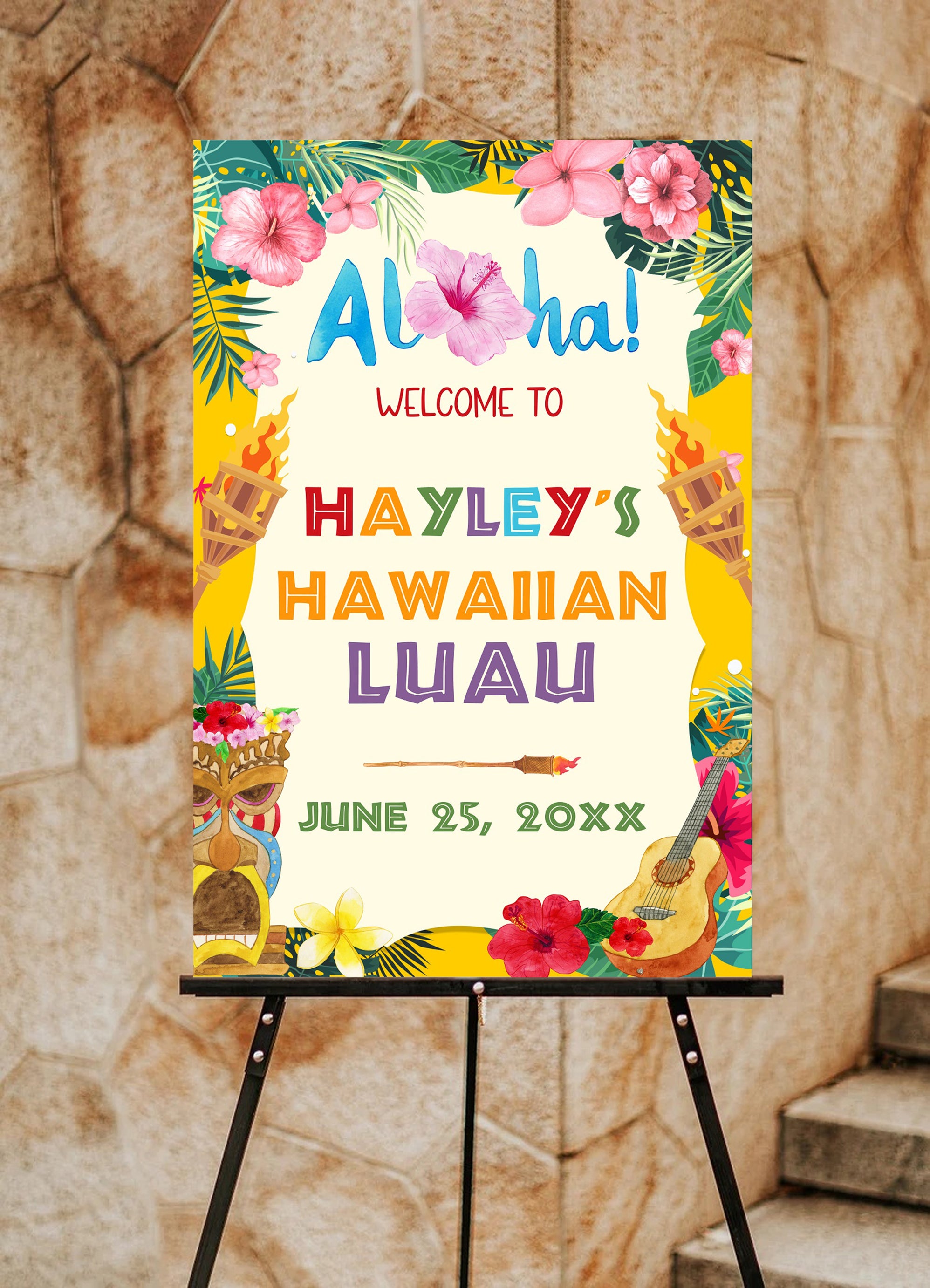 Luau Party Decor Welcome Sign | Tropical Hawaiian-Themed Party Sign ...