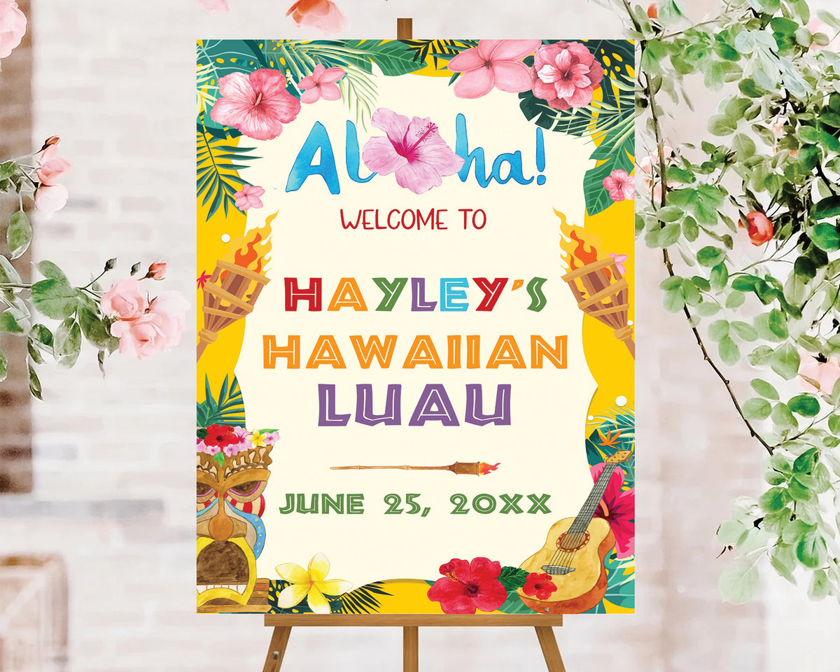 Luau Party Decor Welcome Sign | Tropical Hawaiian-Themed Party Sign ...