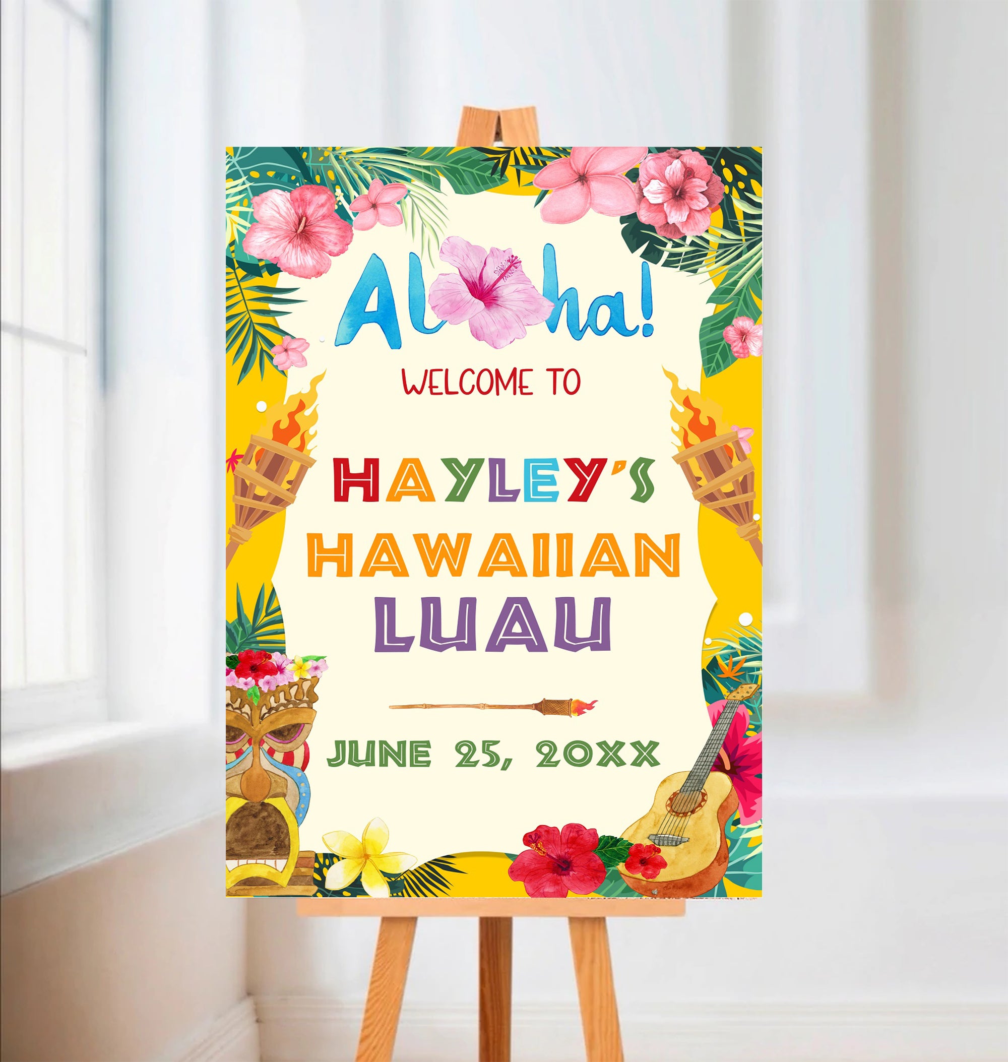 Luau Party Decor Welcome Sign | Tropical Hawaiian-Themed Party Sign ...
