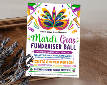 Customizable Mardi Gras Fundraiser Flyer | School Masquerade Theme ...