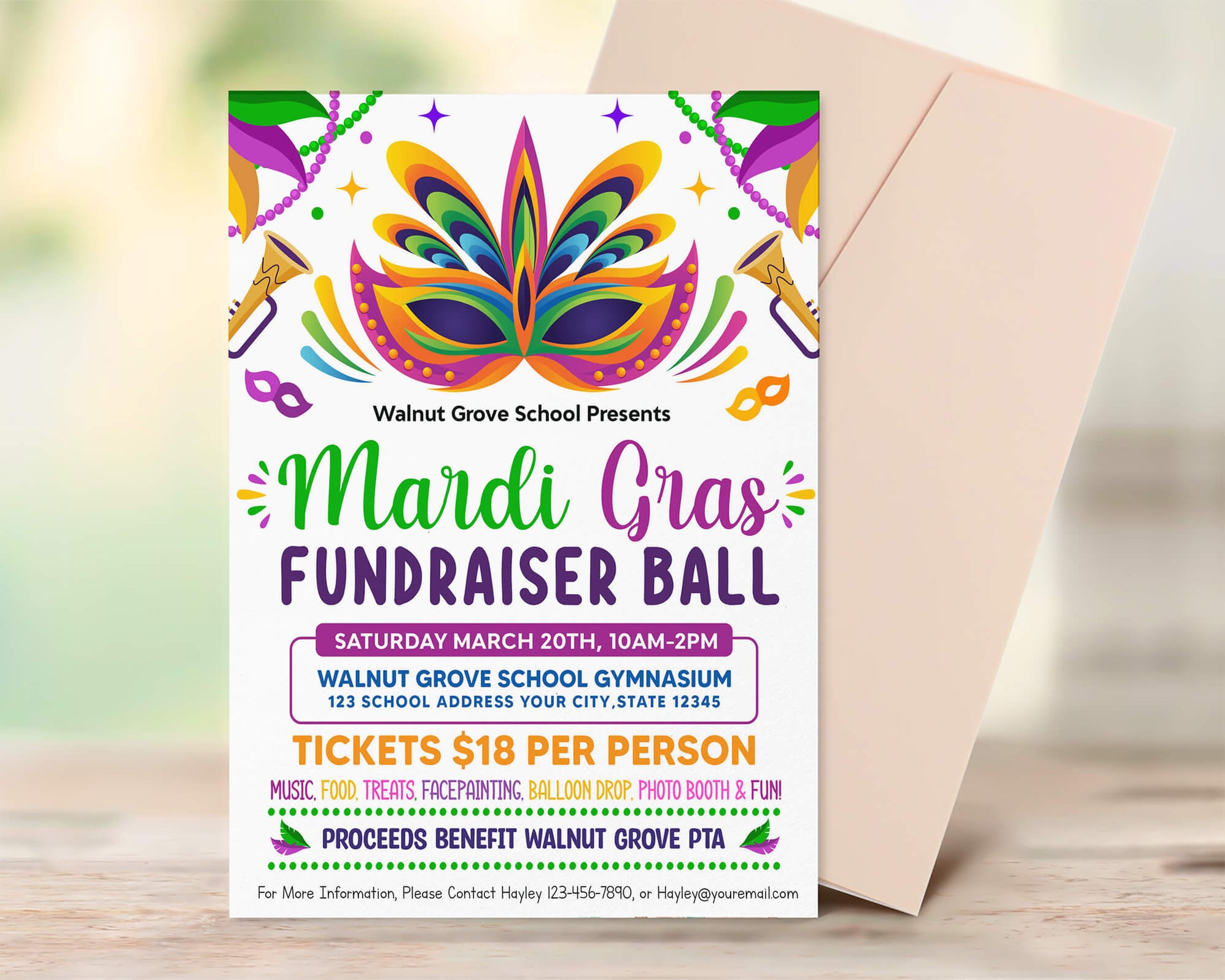 Customizable Mardi Gras Fundraiser Flyer | School Masquerade Theme ...