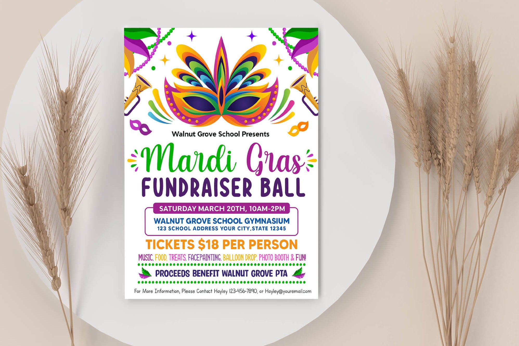 Customizable Mardi Gras Fundraiser Flyer | School Masquerade Theme ...