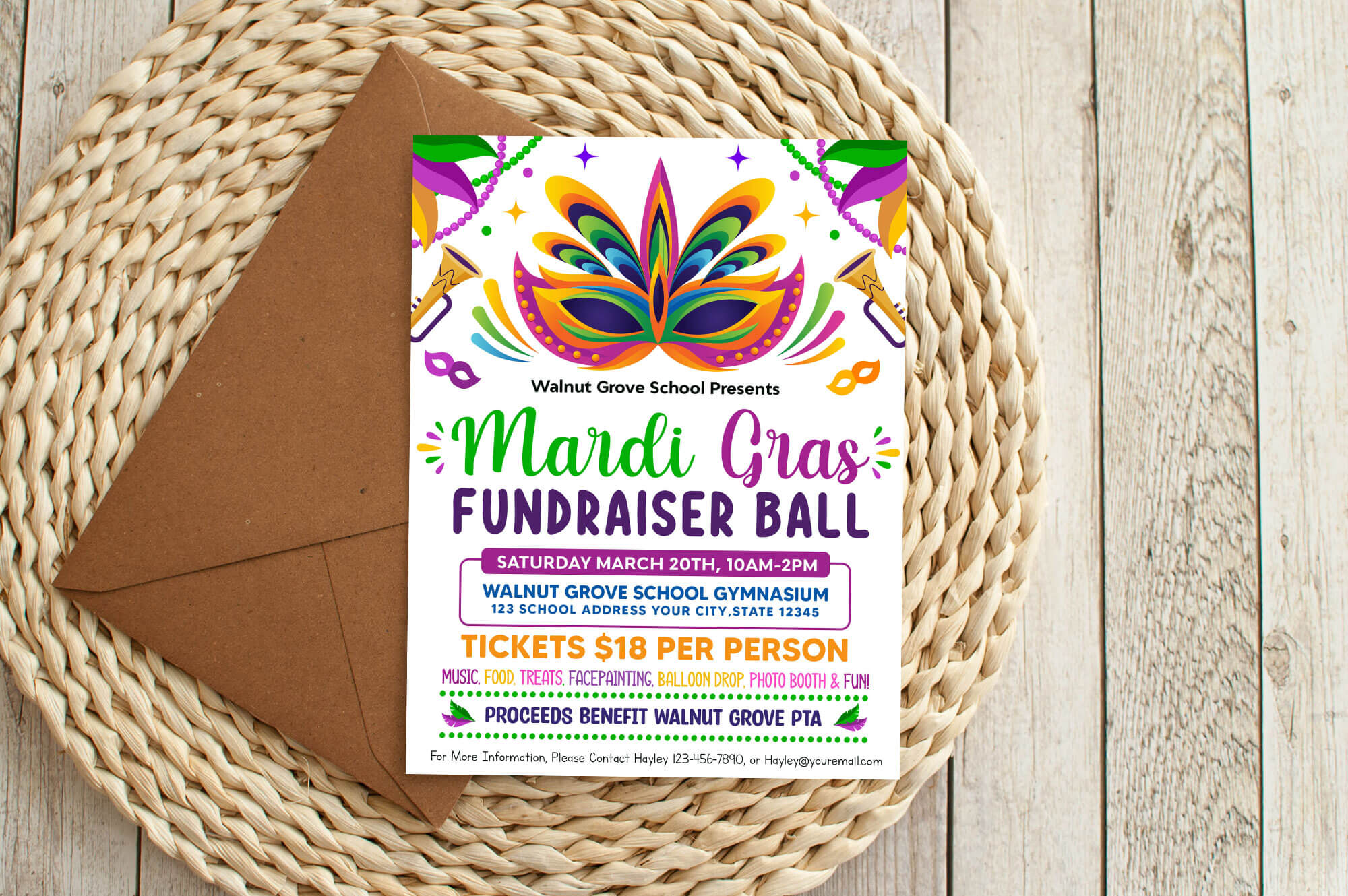 Customizable Mardi Gras Fundraiser Flyer | School Masquerade Theme ...