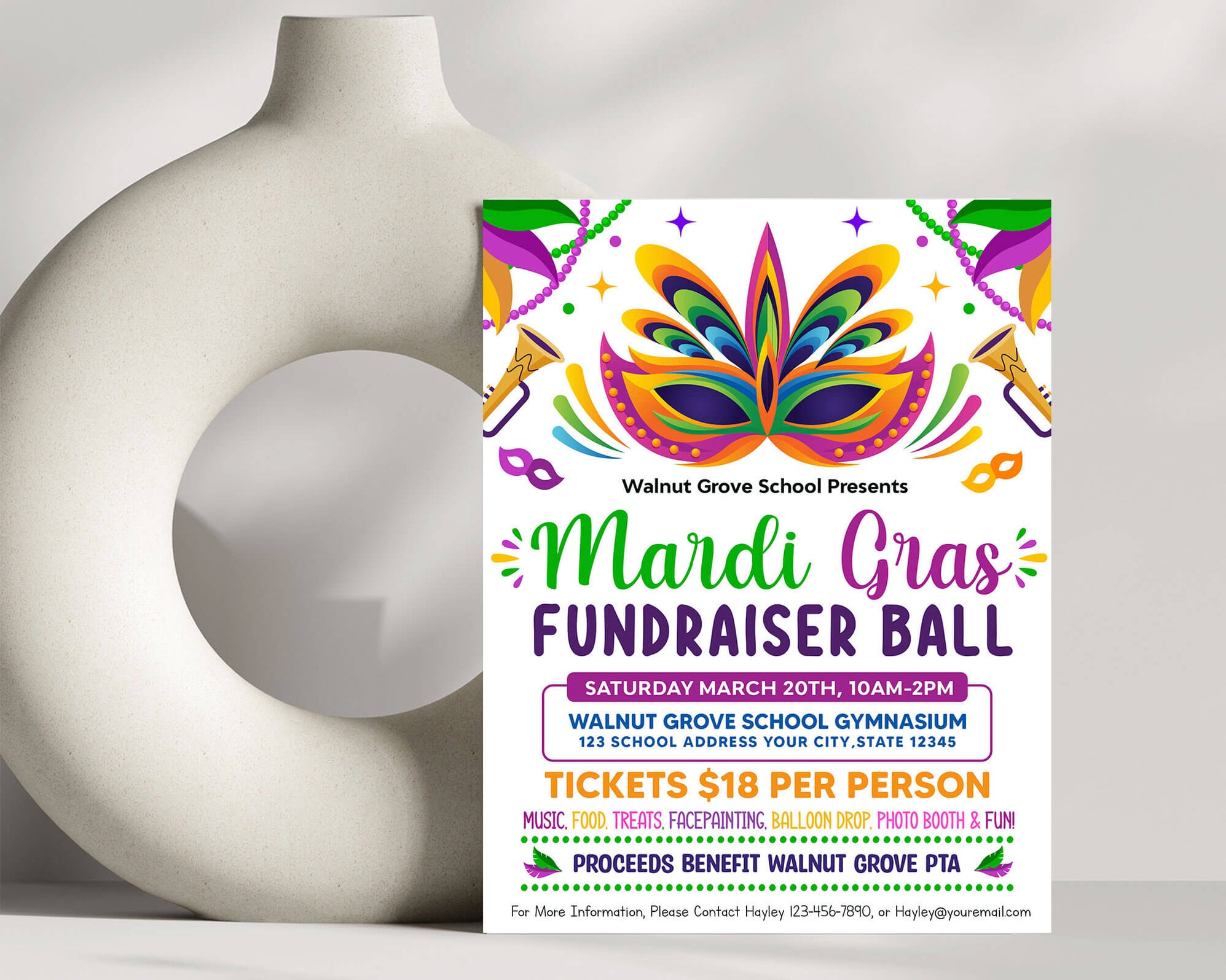 Customizable Mardi Gras Fundraiser Flyer | School Masquerade Theme ...