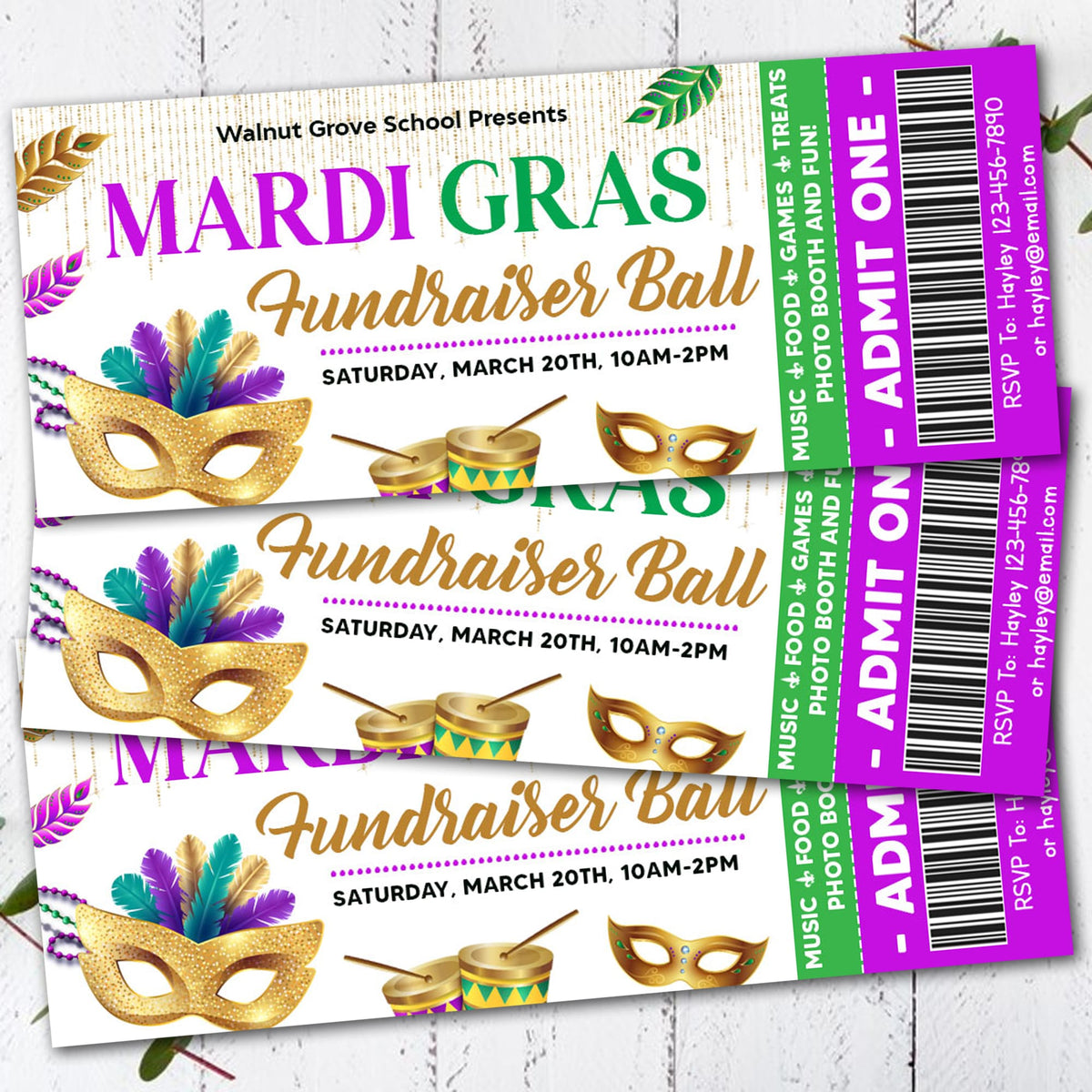 Customizable Masquerade Theme Party Ticket Template | Mardi Gras Party ...