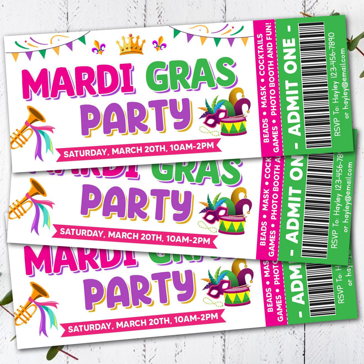 Customizable Mardi Gras Party Ticket Template | Masquerade Theme Party ...