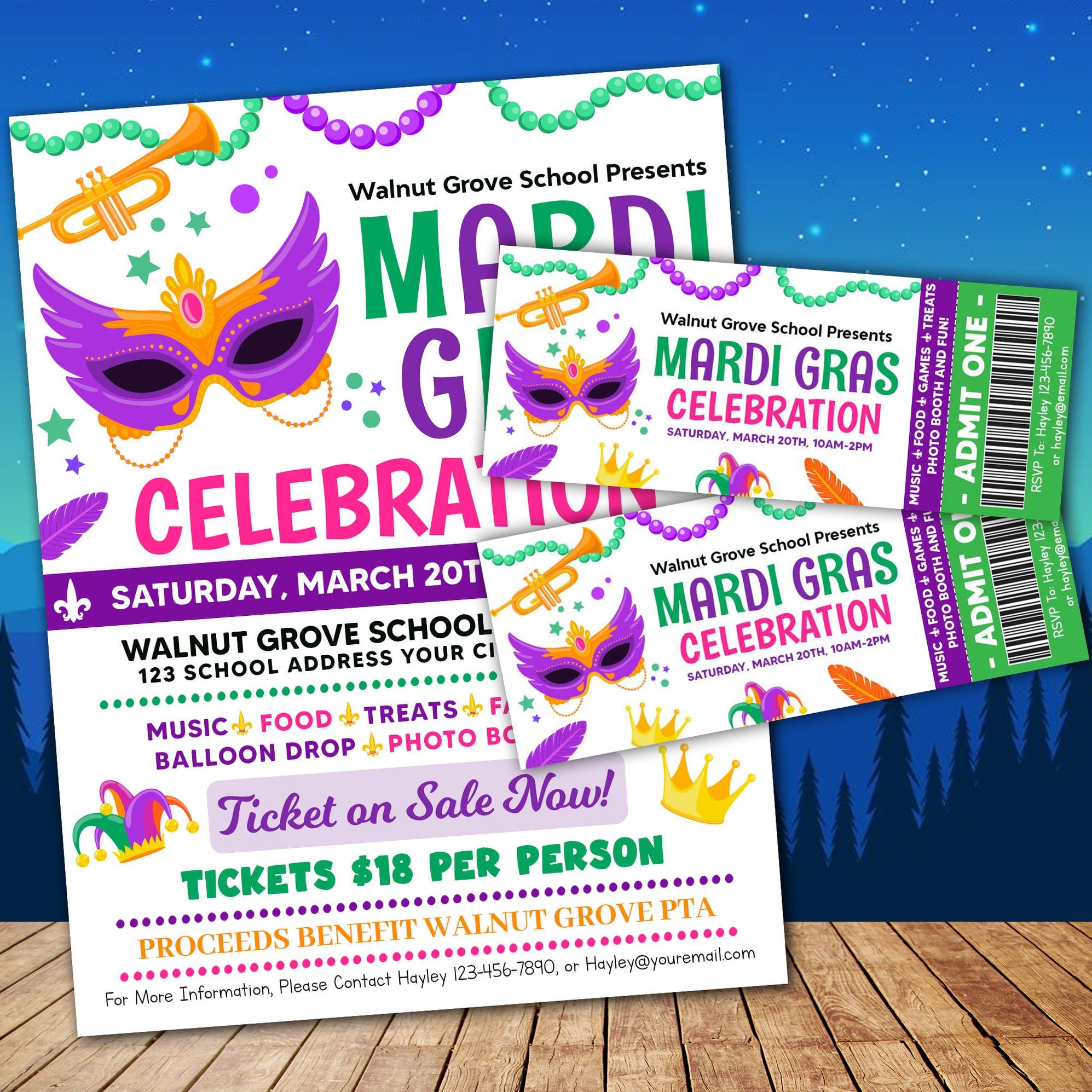 DIY Mardi Gras Party Ticket and Flyer Invite Bundle Template ...