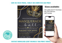 Customizable Masquerade Ball Prom Flyer | School Masquerade Theme ...