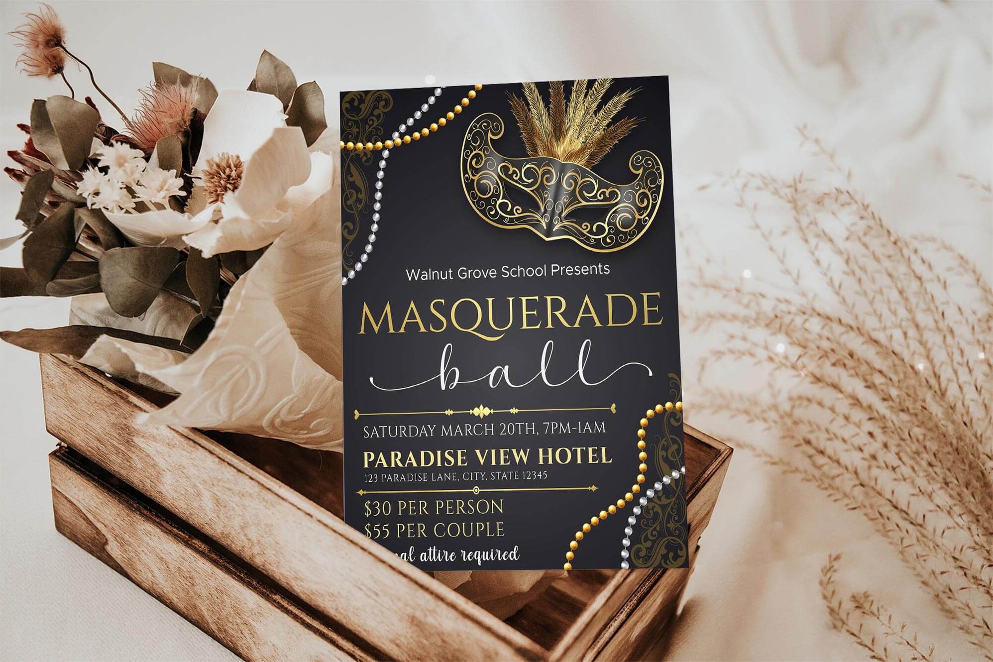 Customizable Masquerade Ball Prom Flyer | School Masquerade Theme ...