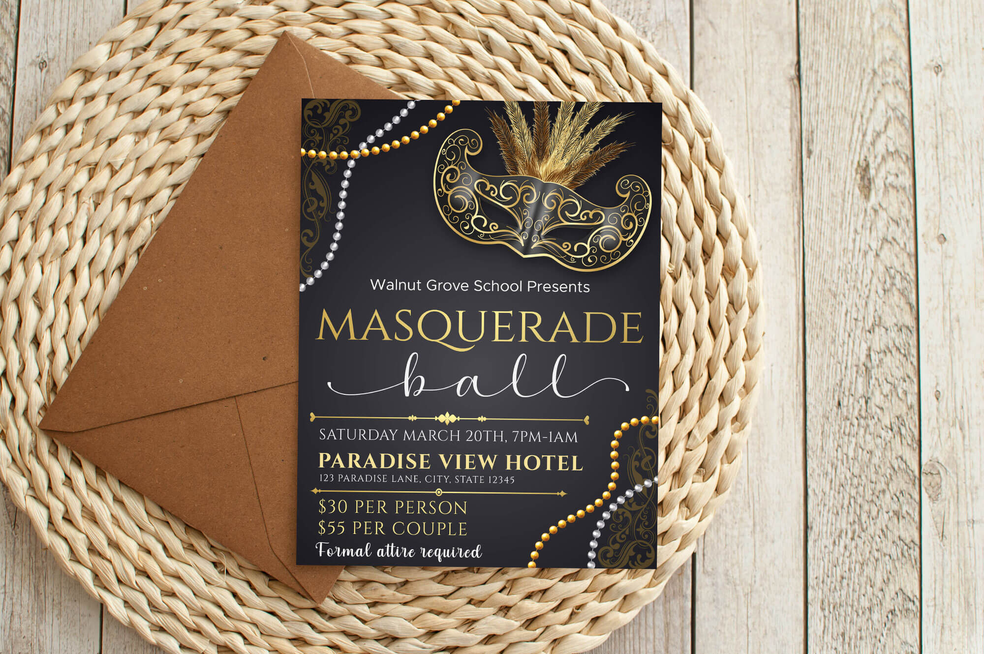 Customizable Masquerade Ball Prom Flyer | School Masquerade Theme ...