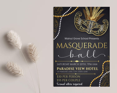 Customizable Masquerade Ball Prom Flyer | School Masquerade Theme ...