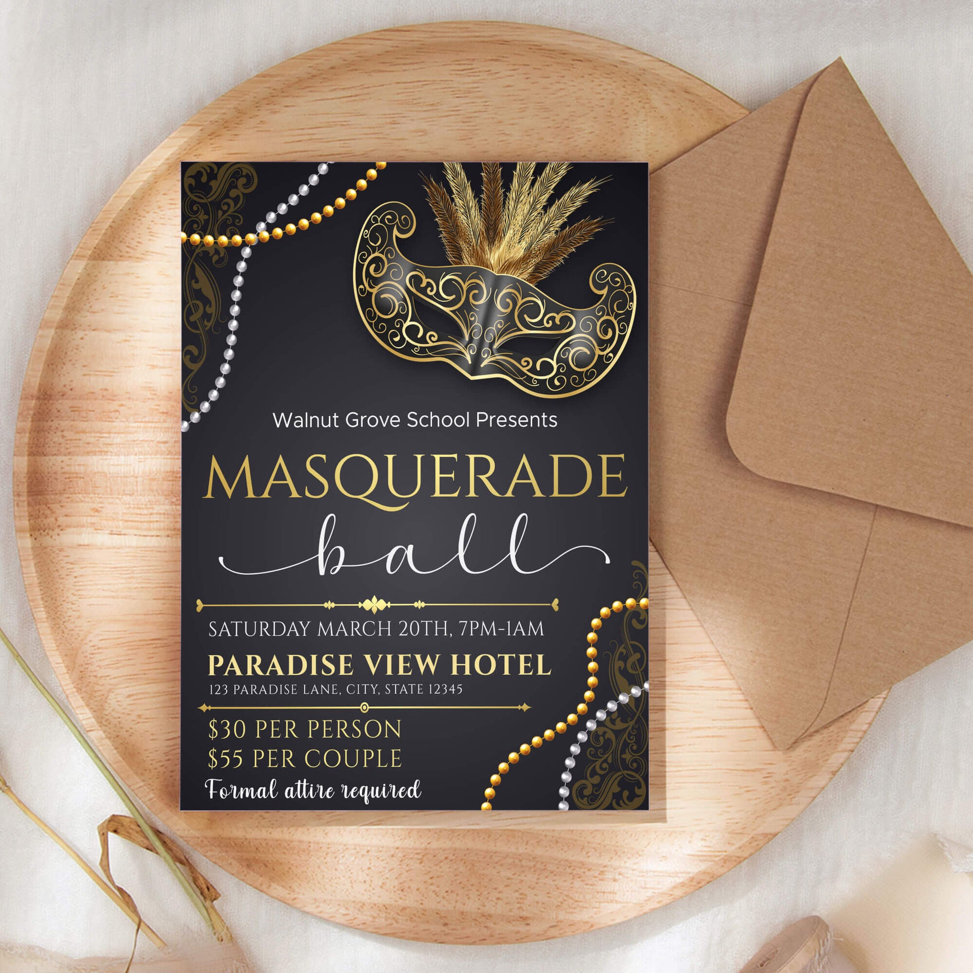 Customizable Masquerade Ball Prom Flyer | School Masquerade Theme ...