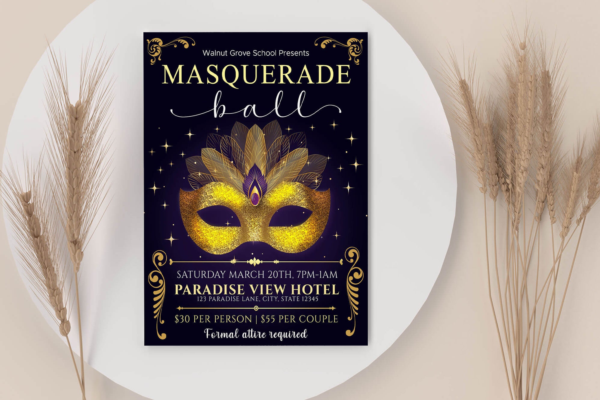 DIY Masquerade Ball Prom Flyer | Masquerade Theme School Prom Invite ...