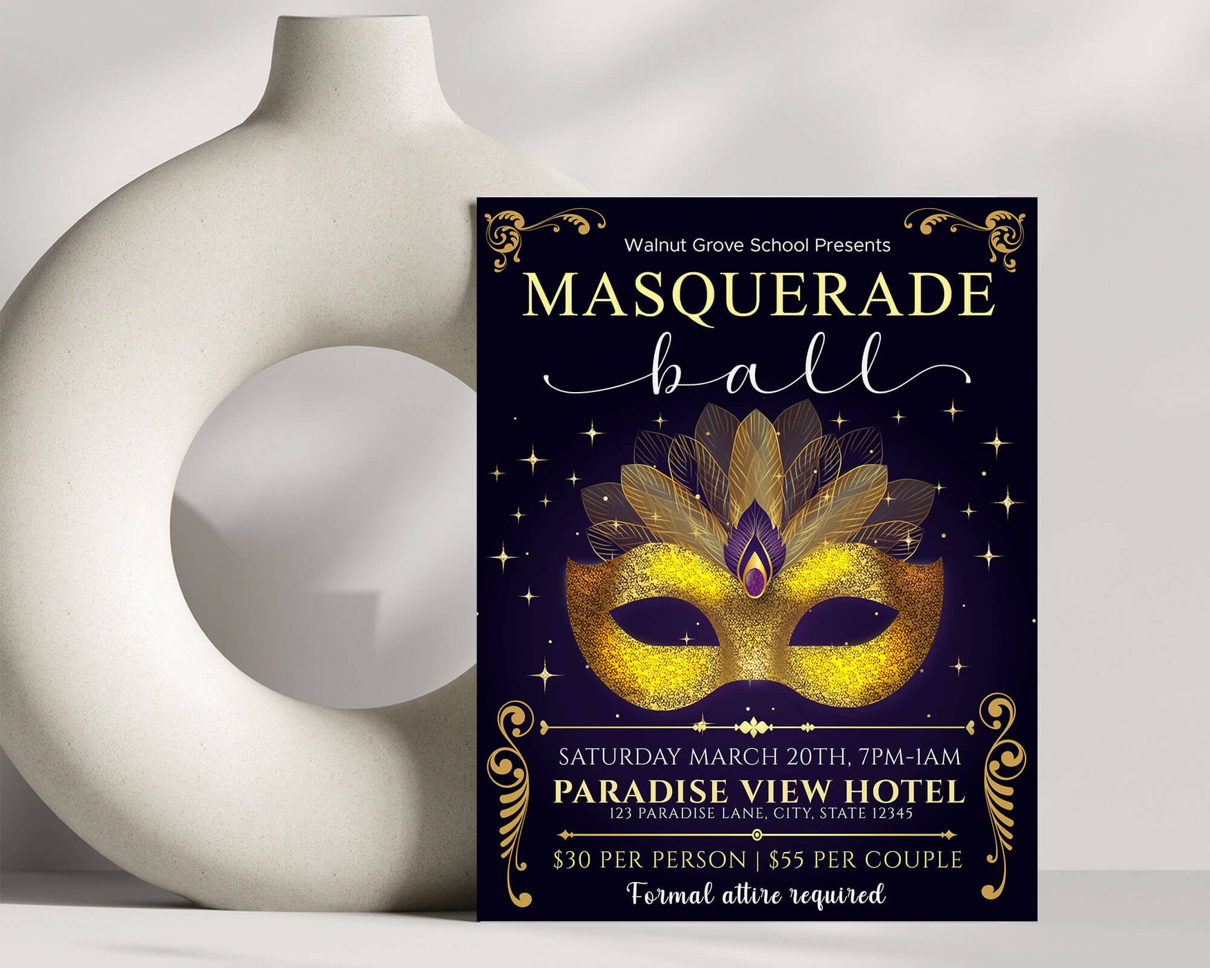 DIY Masquerade Ball Prom Flyer | Masquerade Theme School Prom Invite ...