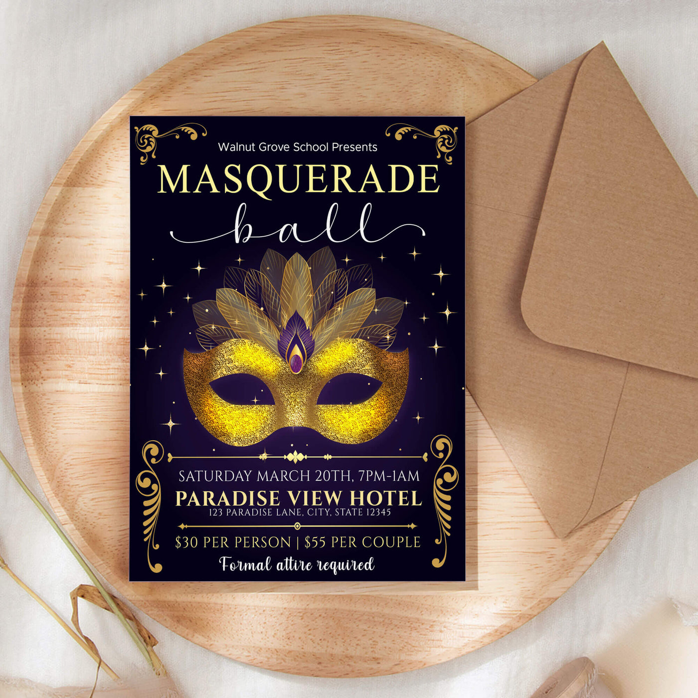 DIY Masquerade Ball Prom Flyer | Masquerade Theme School Prom Invite ...