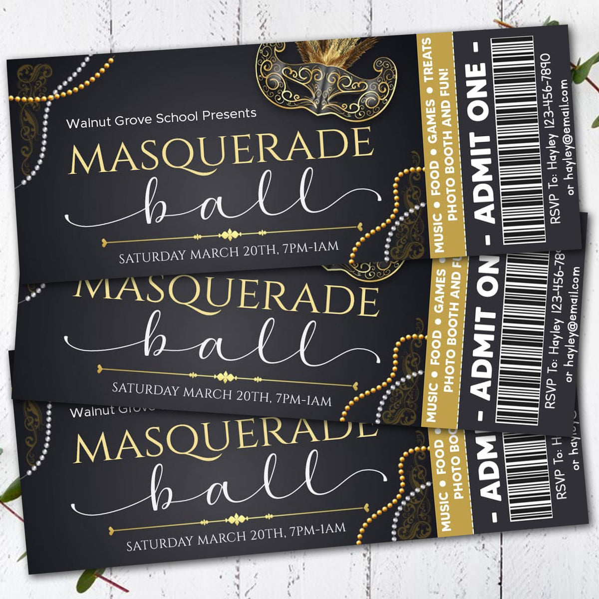 DIY Masquerade Theme Ball Invitation Ticket Template | Junior Senior ...