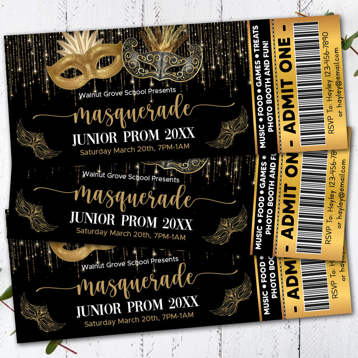 DIY Masquerade Theme Junior Senior Prom Ticket Template | Masquerade ...