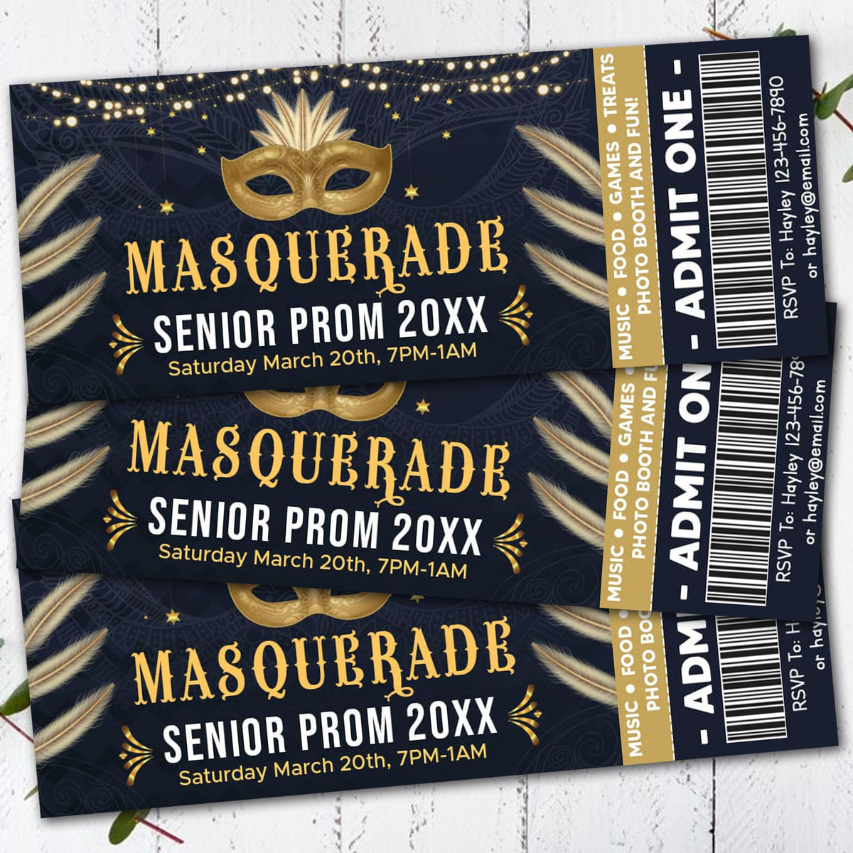 Customizable Masquerade Theme Junior Senior Prom Ticket Template ...