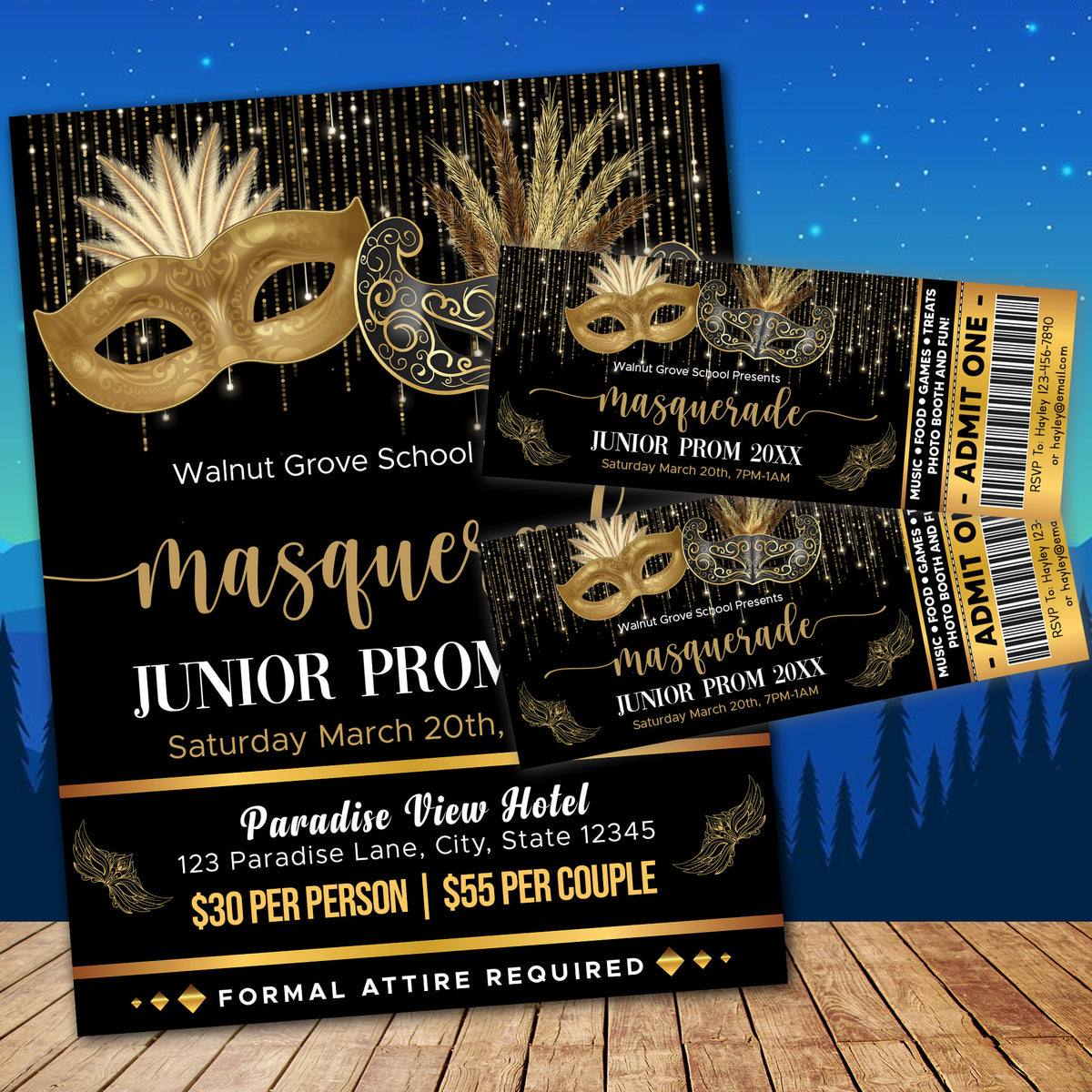DIY Masquerade Theme Junior Senior Prom Ticket and Flyer Bundle ...