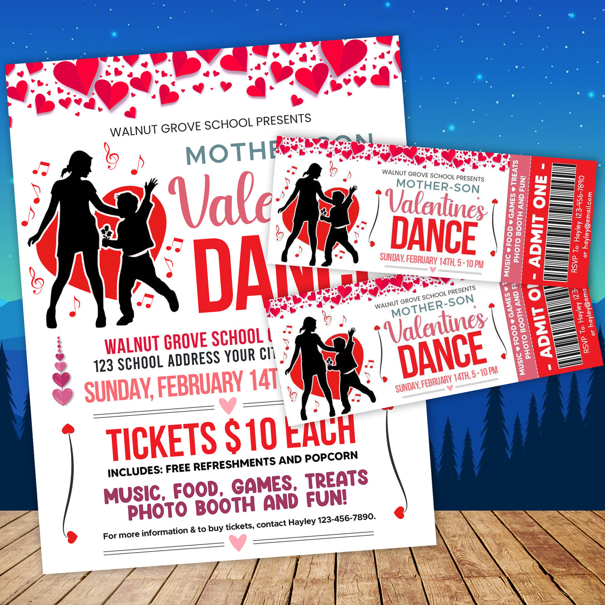 Customizable Mother Son Valentine's Day Dance Ticket and Flyer | School ...