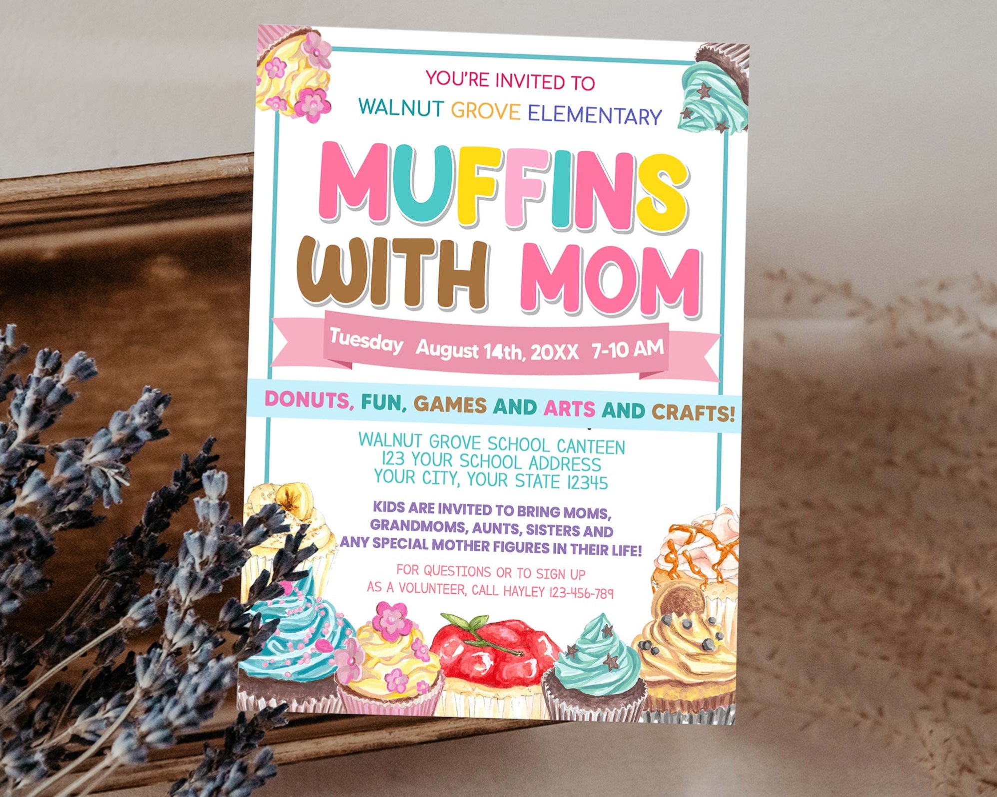 DIY Muffins With Mom Flyer Template | School Muffins Flyer Invitation ...