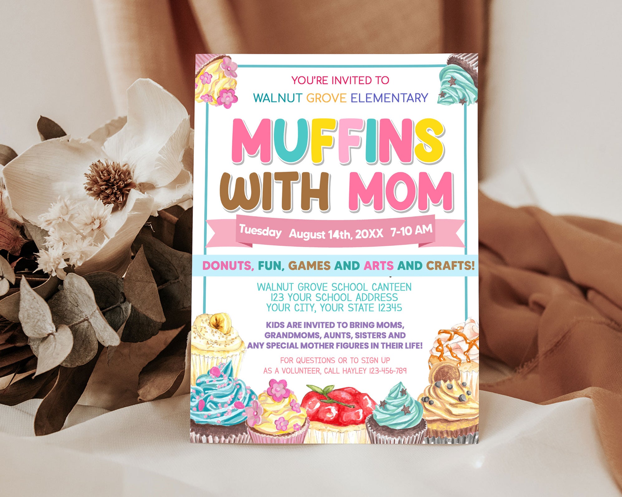 DIY Muffins With Mom Flyer Template | School Muffins Flyer Invitation ...
