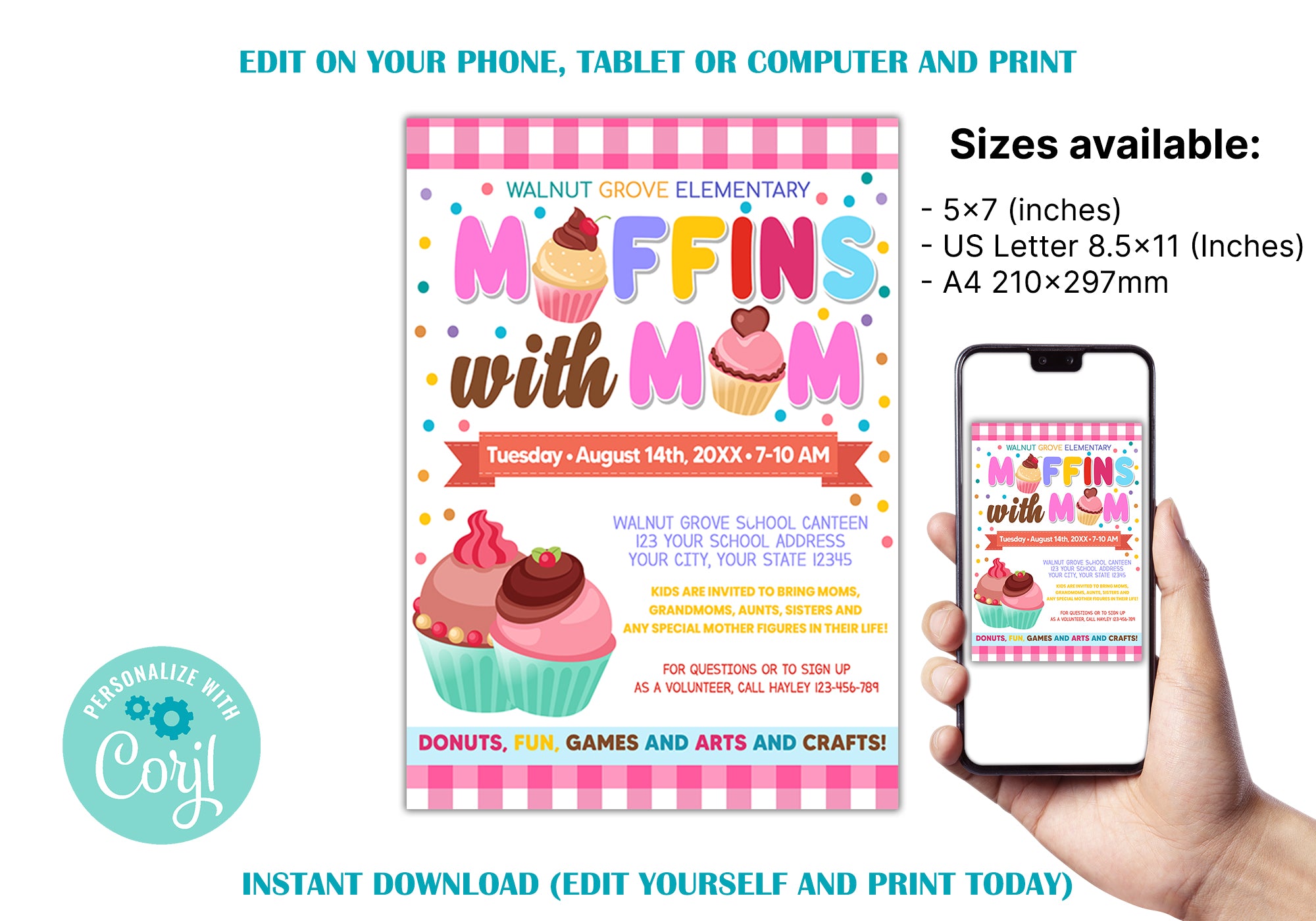 Customizable Muffins With Mom Fundraiser Flyer | PTO PTA School Church ...