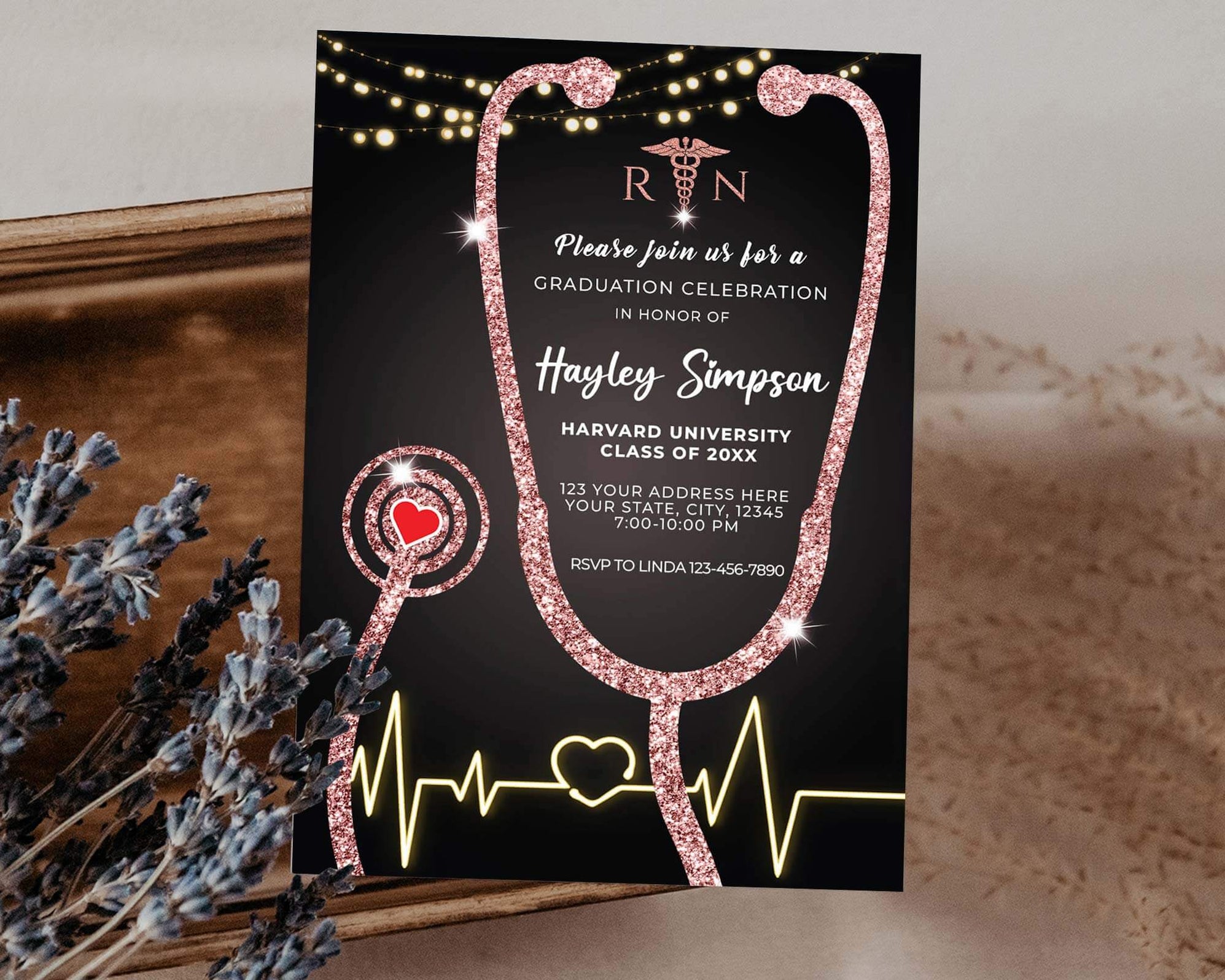 DIY Rose Gold Nurse Graduation Invitation | Nursing Grad Invite ...